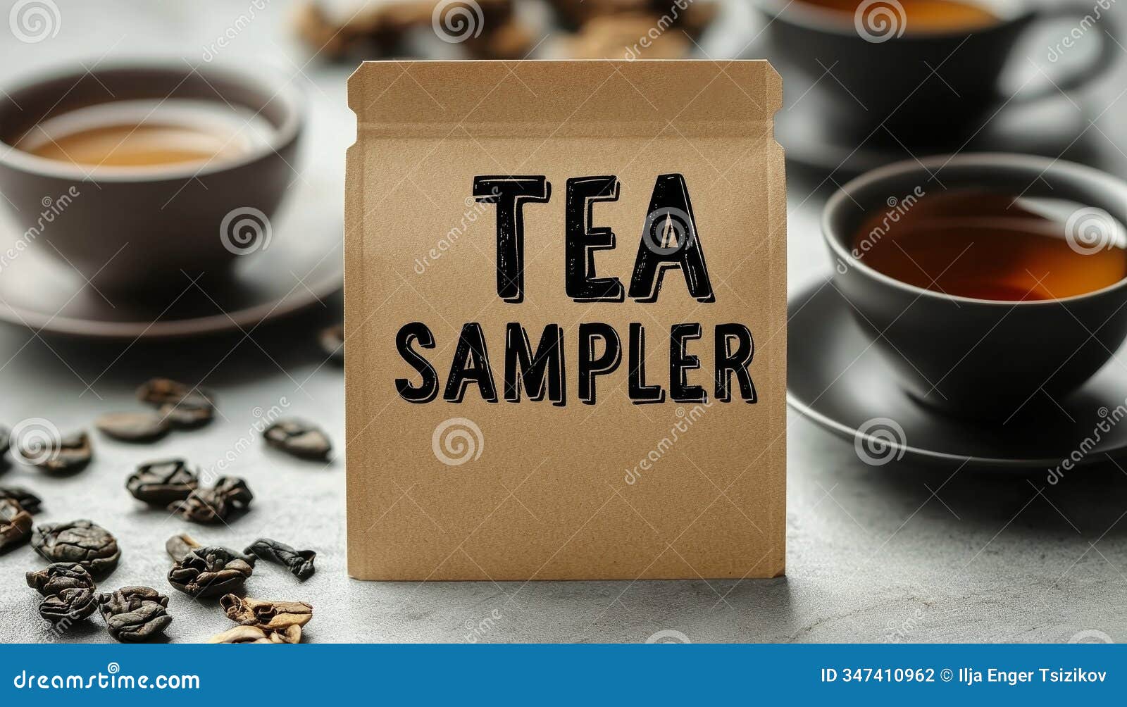 Tea Sampler Variety Pack Mockup, Kraft Paper Pouch with Assorted Tea ...