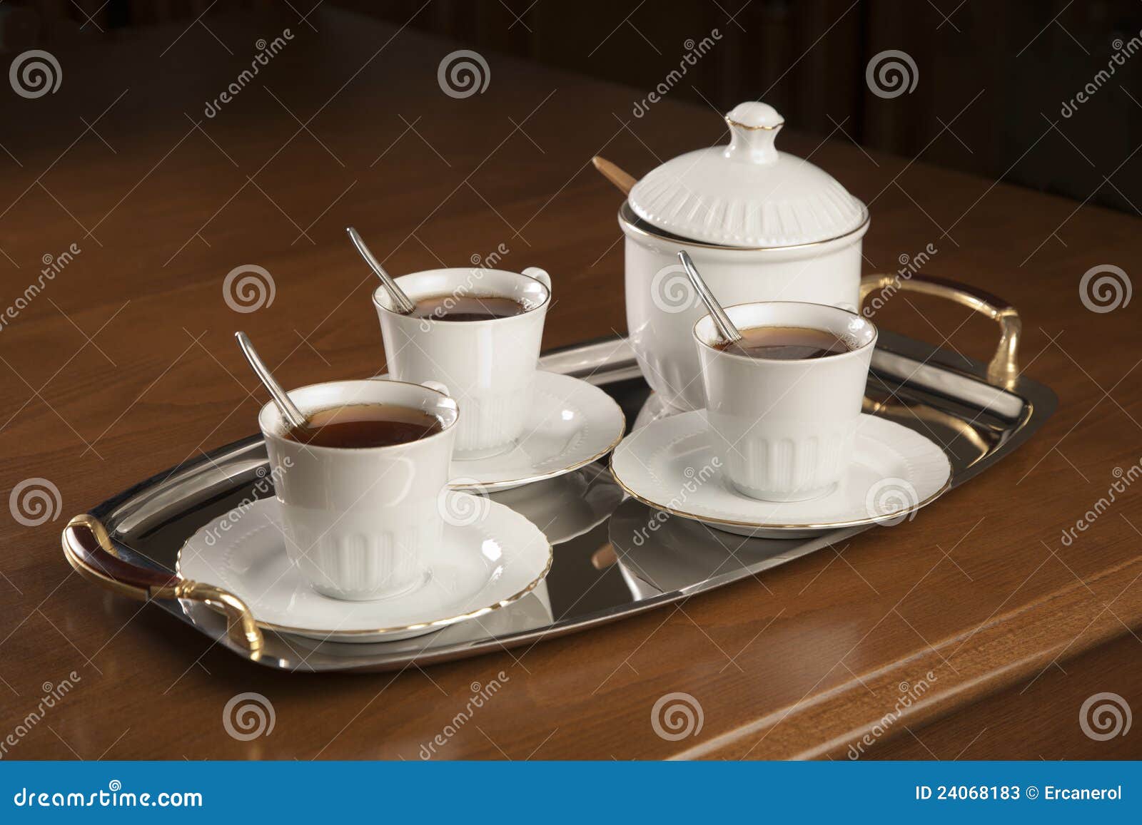 Tea service on silver tray stock image. Image of gold - 24068183