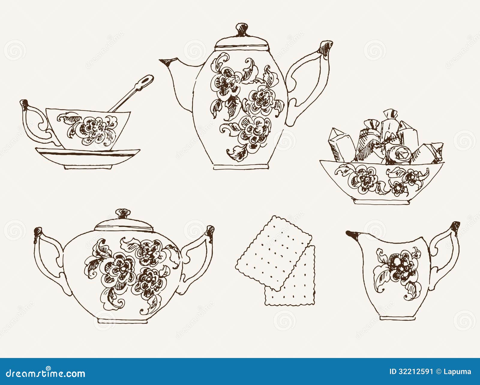 Tea service stock vector. Illustration of teapot, element - 32212591