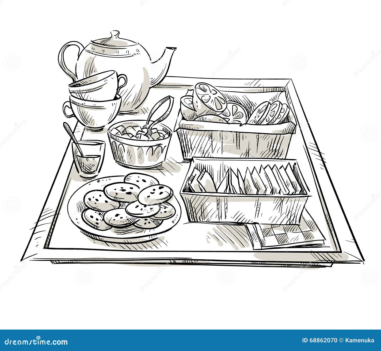 Tea Serving. Vector Sketch. Stock Vector - Illustration of delicious ...
