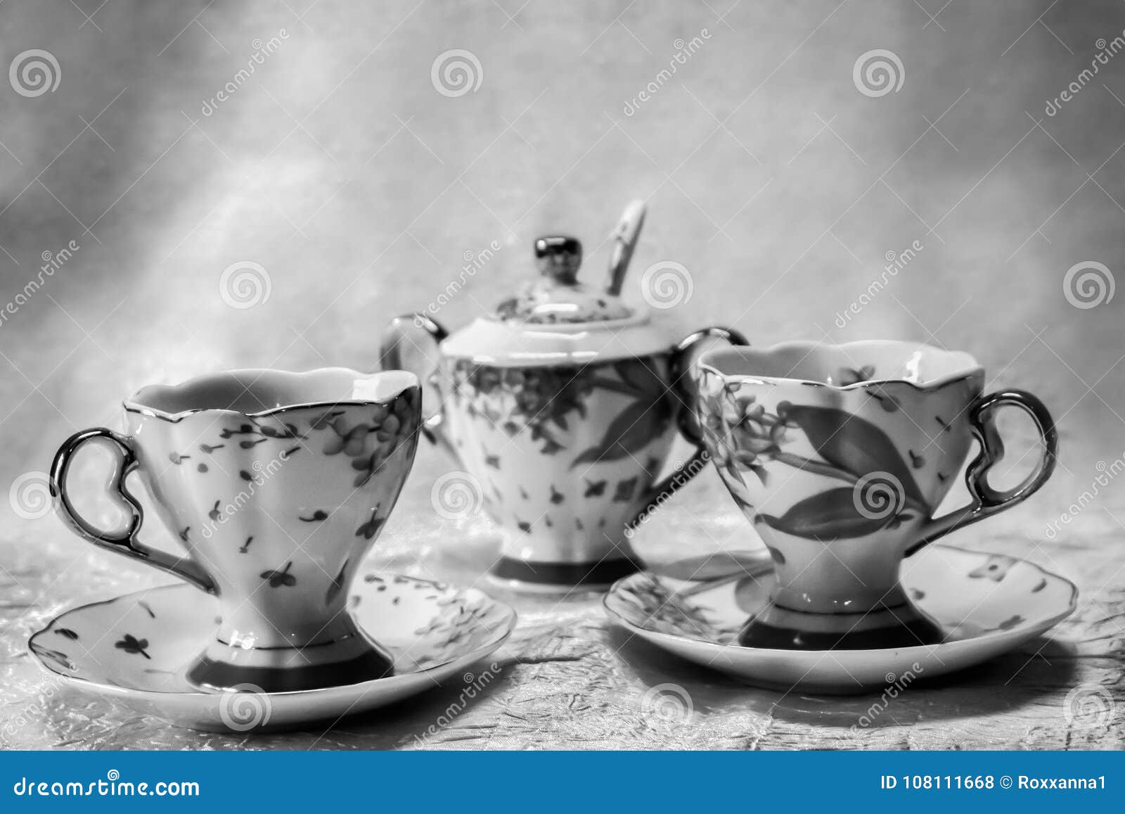 Tea set in black and white stock photo. Image of decor - 108111668