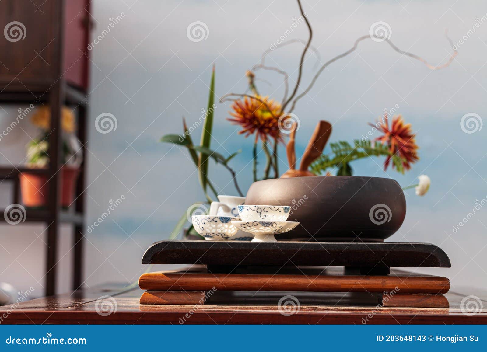Tea Set on Chinese Style Table. Traditional Chinese Tea Preparation ...