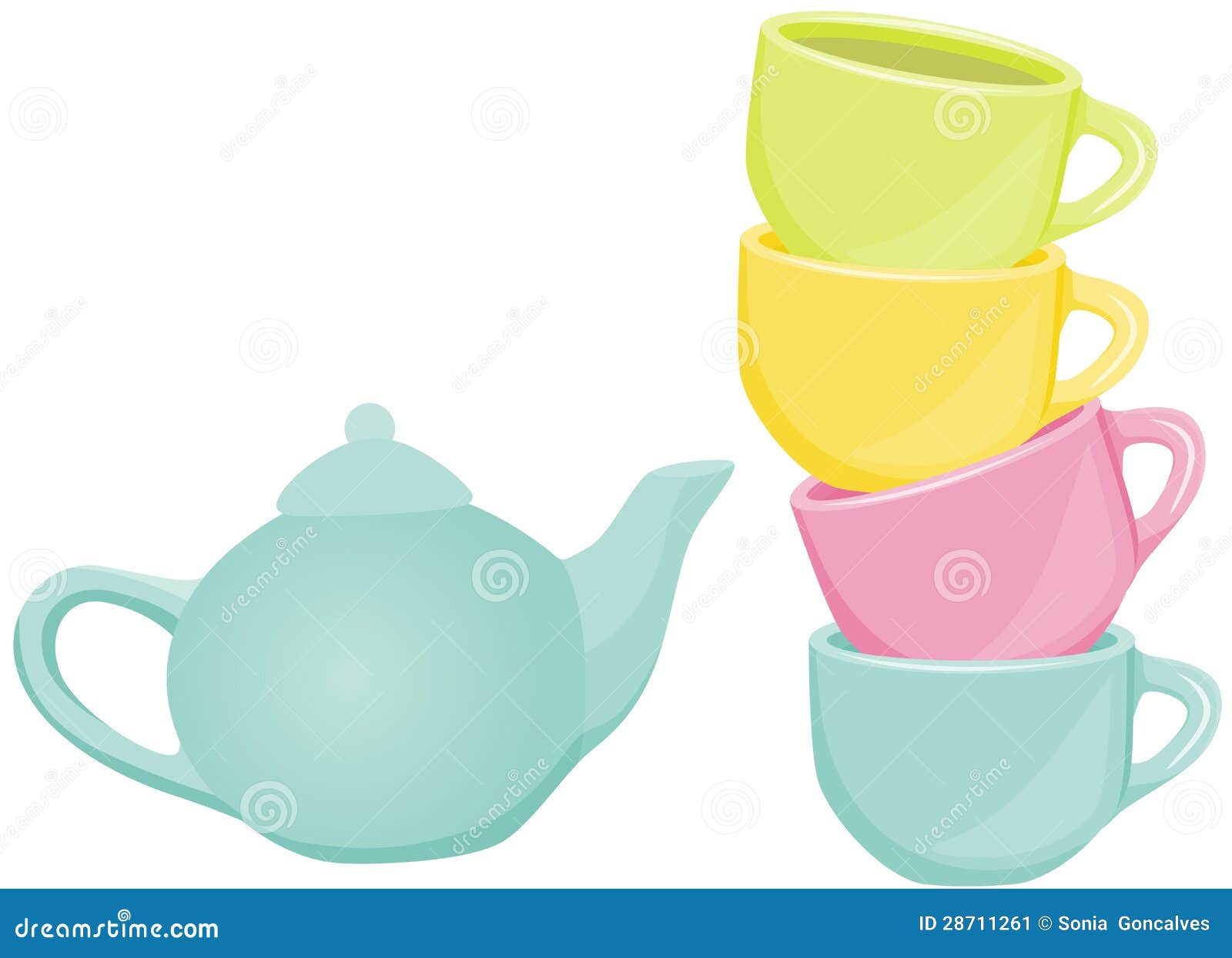 Tea set - cups and teapot stock vector. Illustration of meal - 28711261