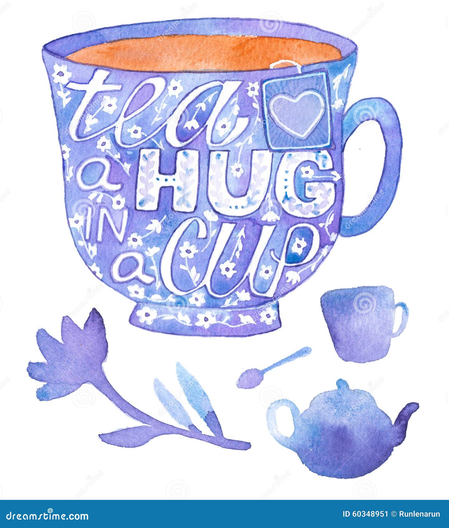 Tea Set. Hand Drawn Tea Time Elements - Cup, Spoon, Teapot Stock ...