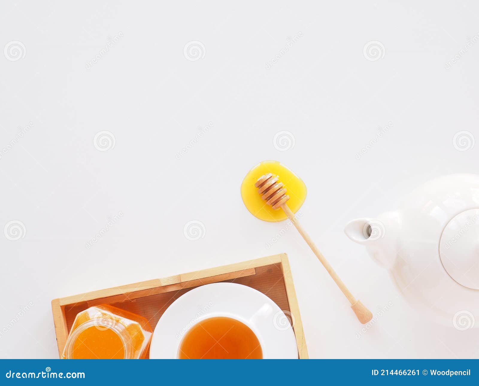 Tea Set with Honey, Top View Isolated on White Stock Image - Image of ...