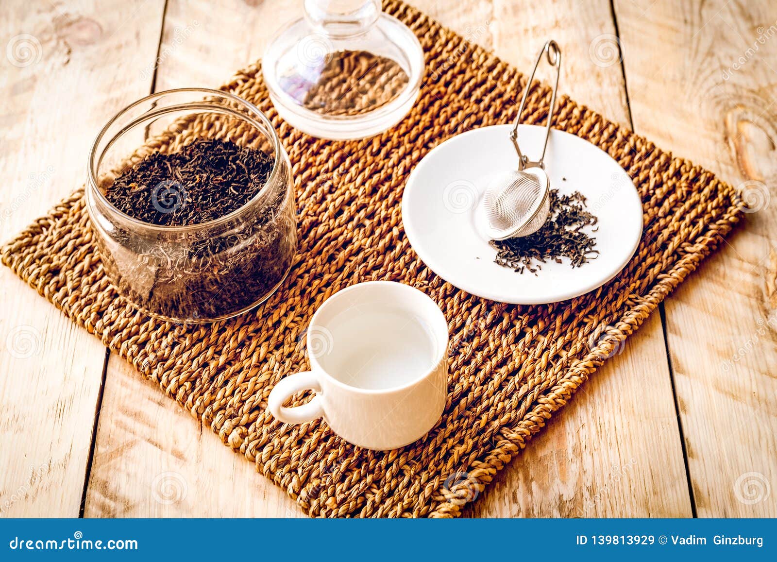 Tea Set with Hot Water in Cup on Wooden Table Stock Image - Image of ...