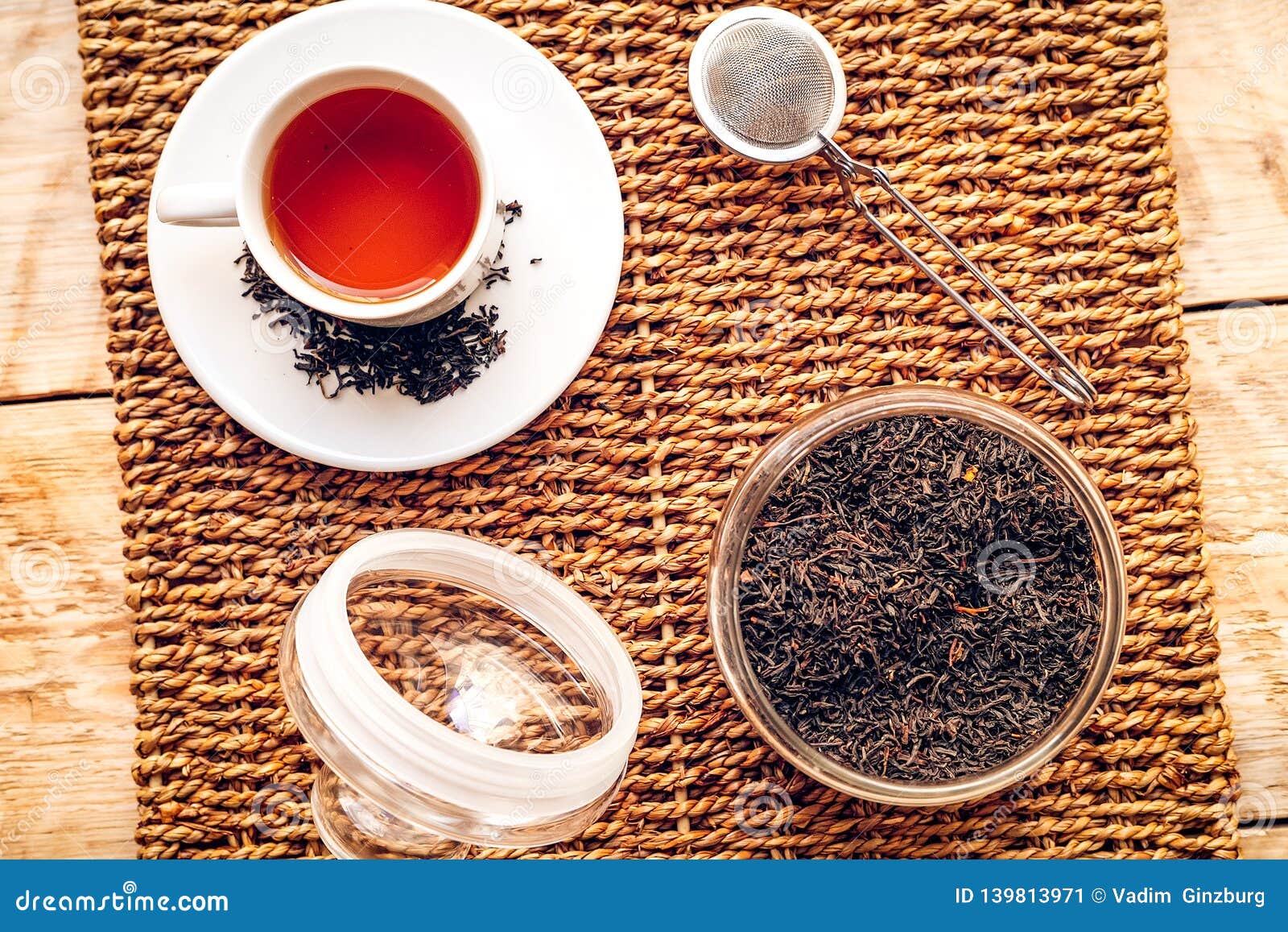 Tea Set with Hot Water in Cup on Wooden Table Stock Image - Image of ...