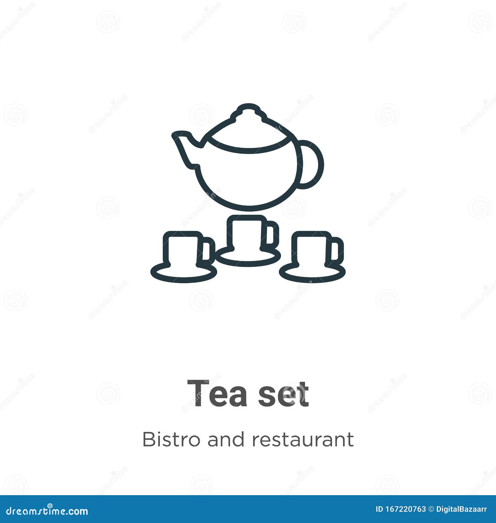 Tea Set Outline Vector Icon. Thin Line Black Tea Set Icon, Flat Vector ...