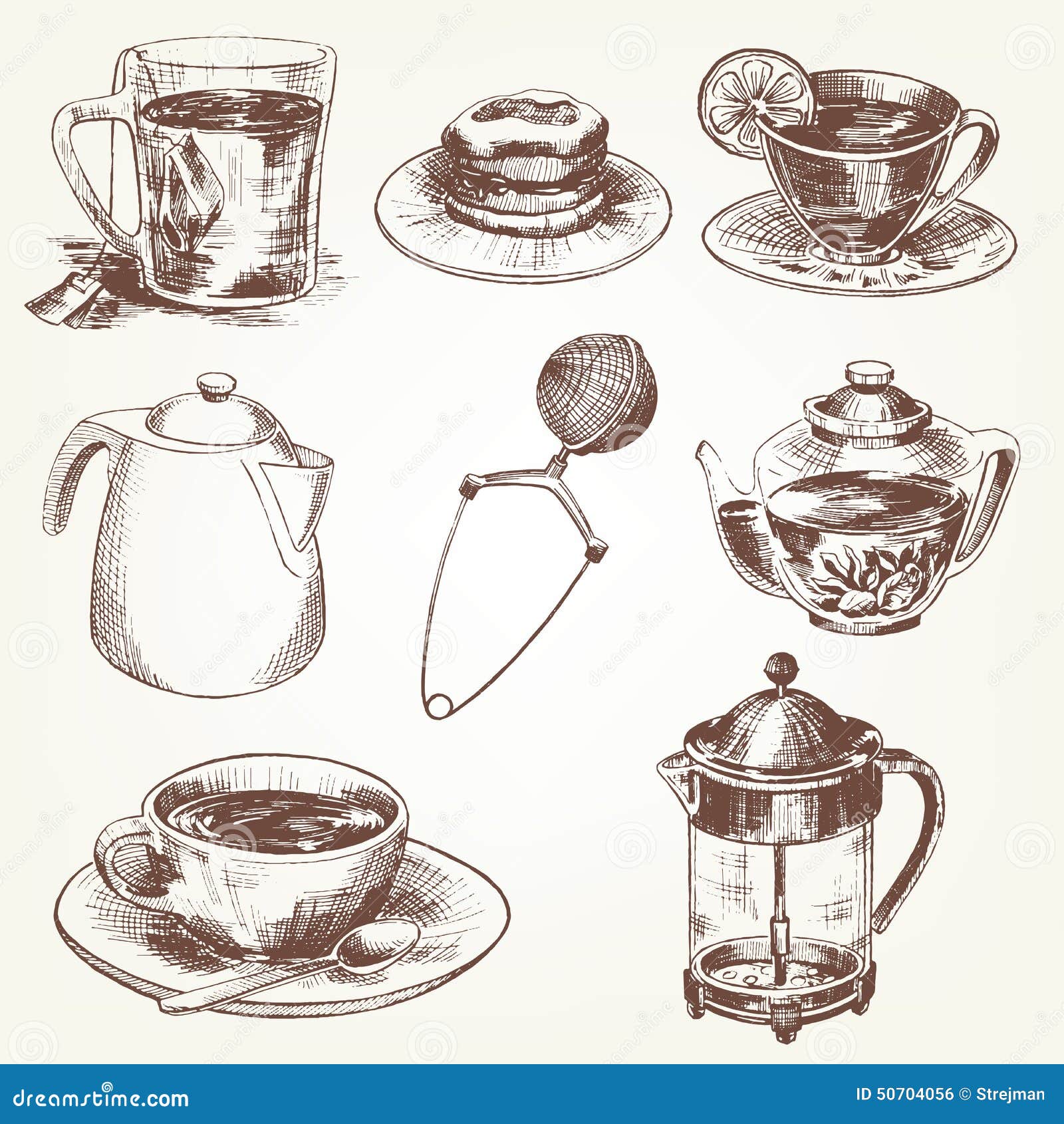 Tea set stock vector. Illustration of element, hand, drawing - 50704056