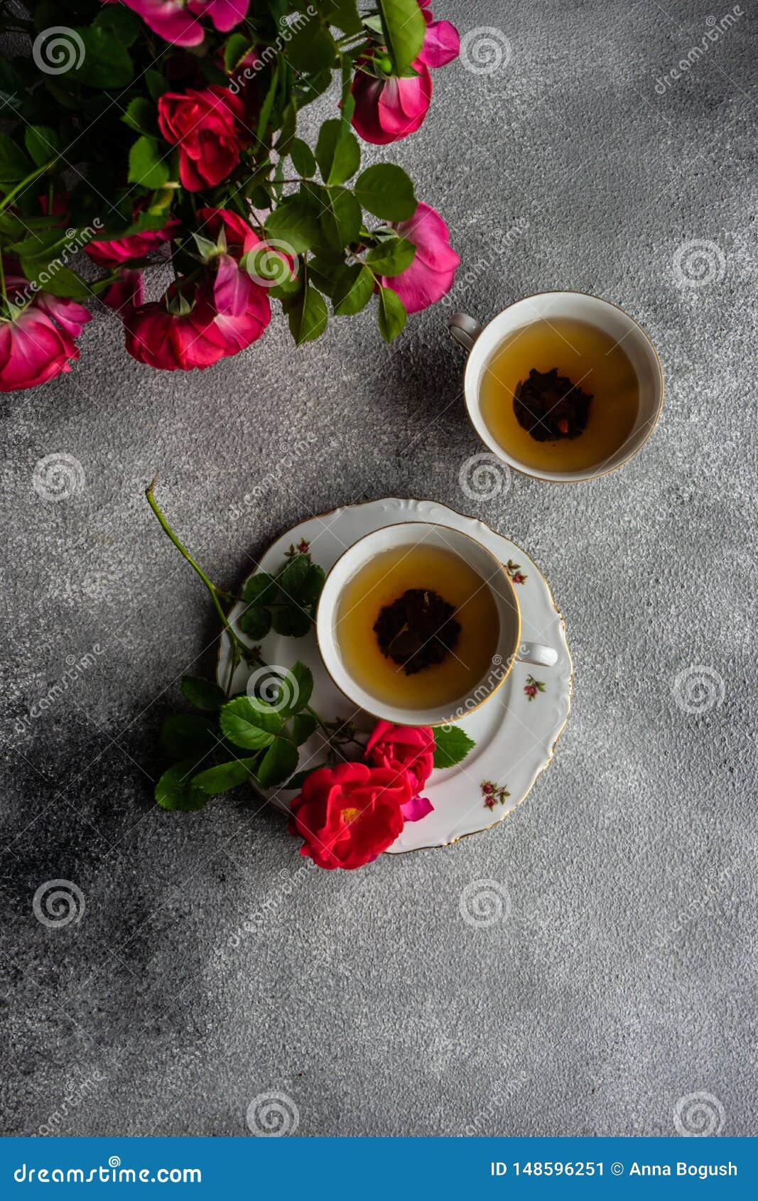 Tea set with red roses stock image. Image of porcelain - 148596251