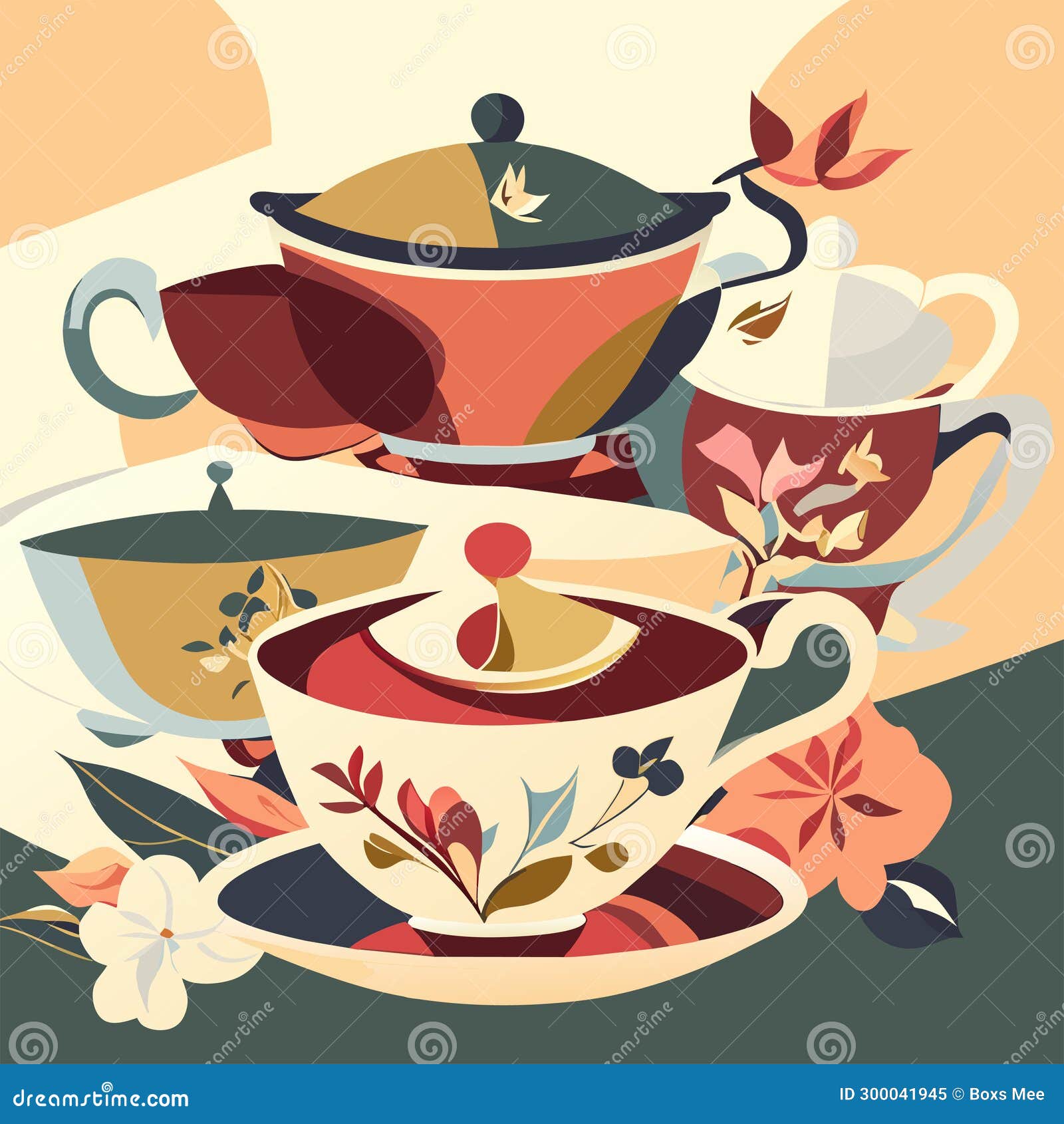 Tea Set. Vector Illustration in Flat Style. Tea Time. Tea Party Stock ...