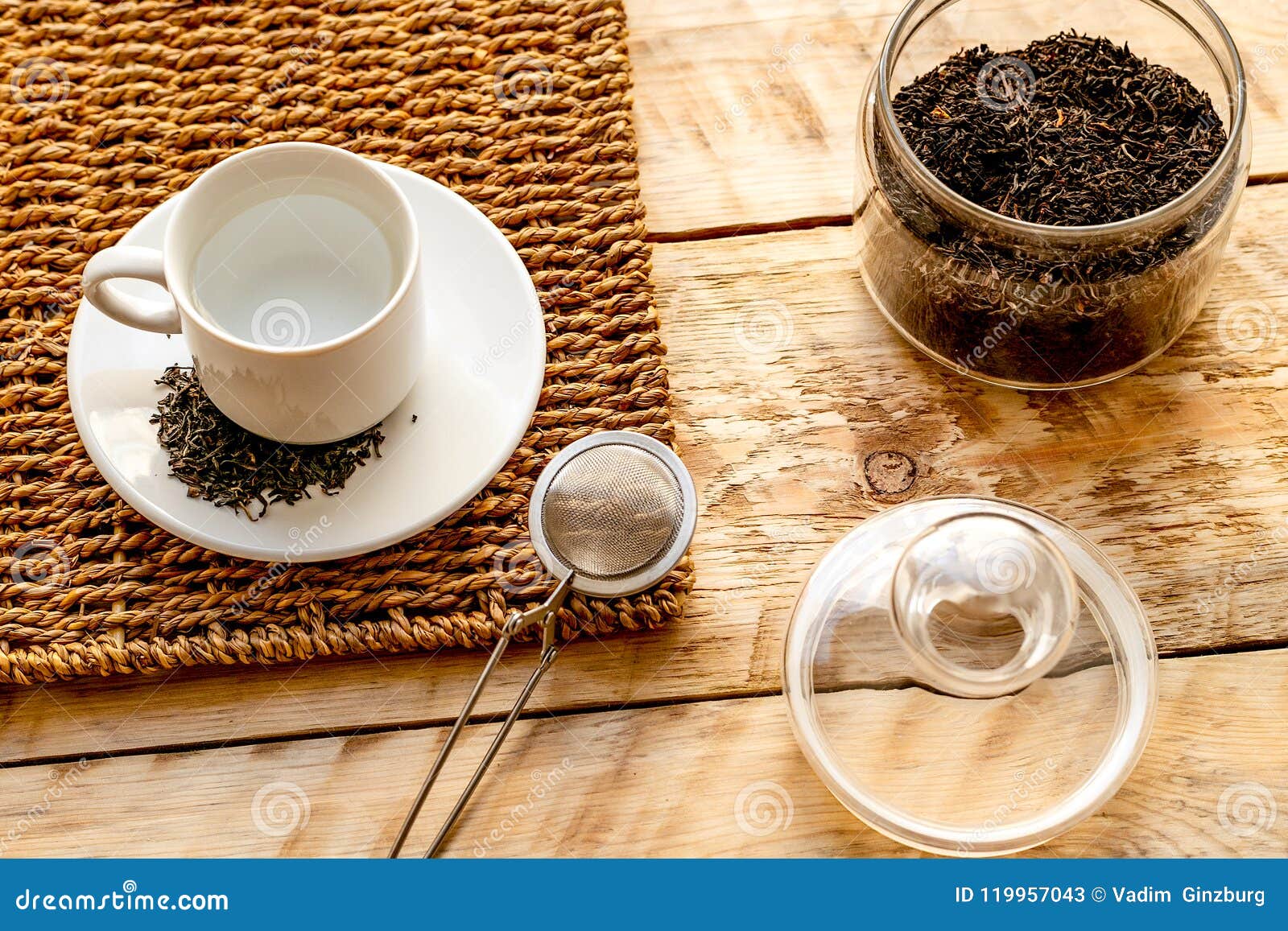 Tea Set on the Wooden Background Top View Stock Image - Image of ...