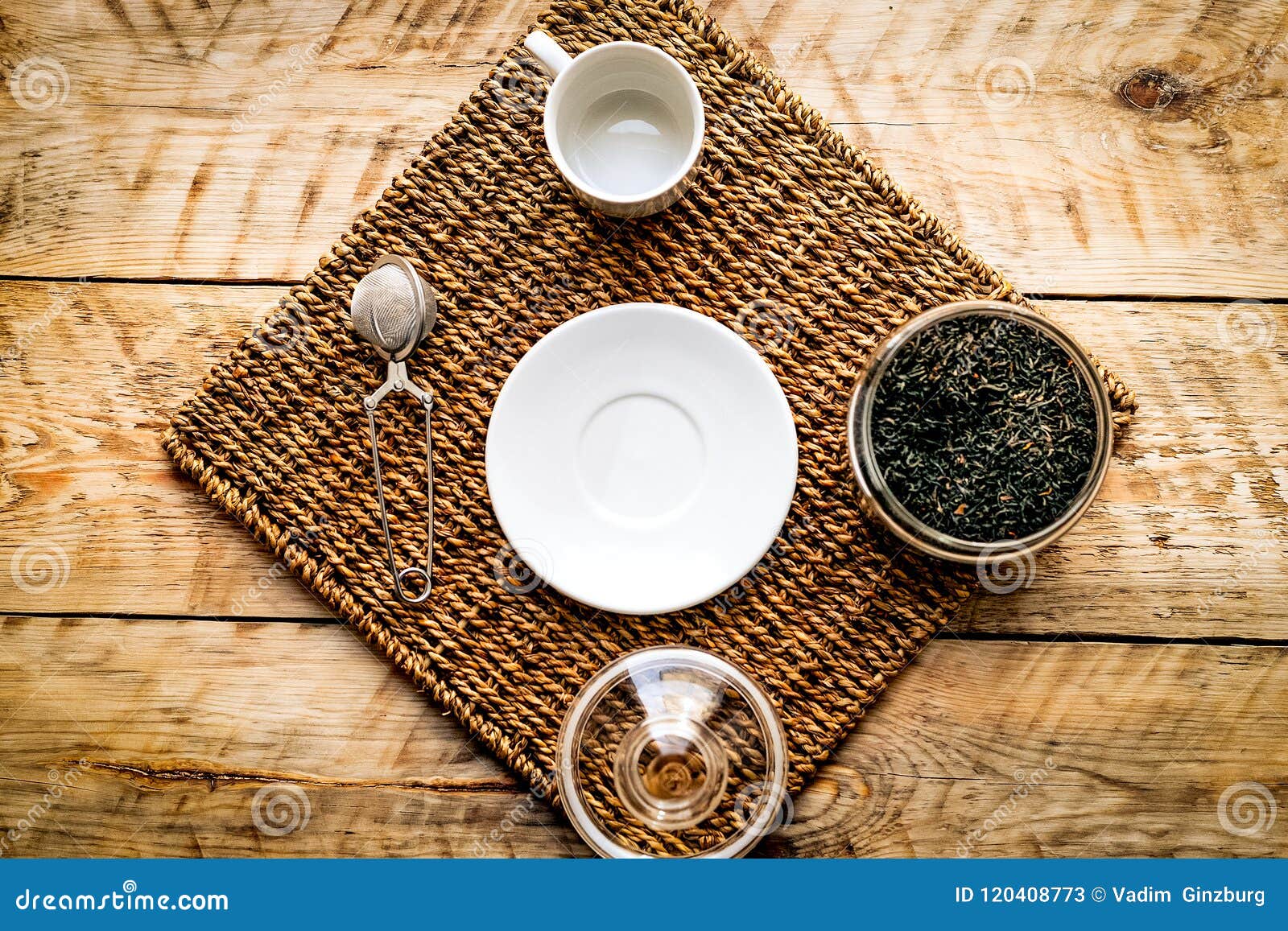 Tea Set on the Wooden Background Top View Stock Image - Image of herb ...