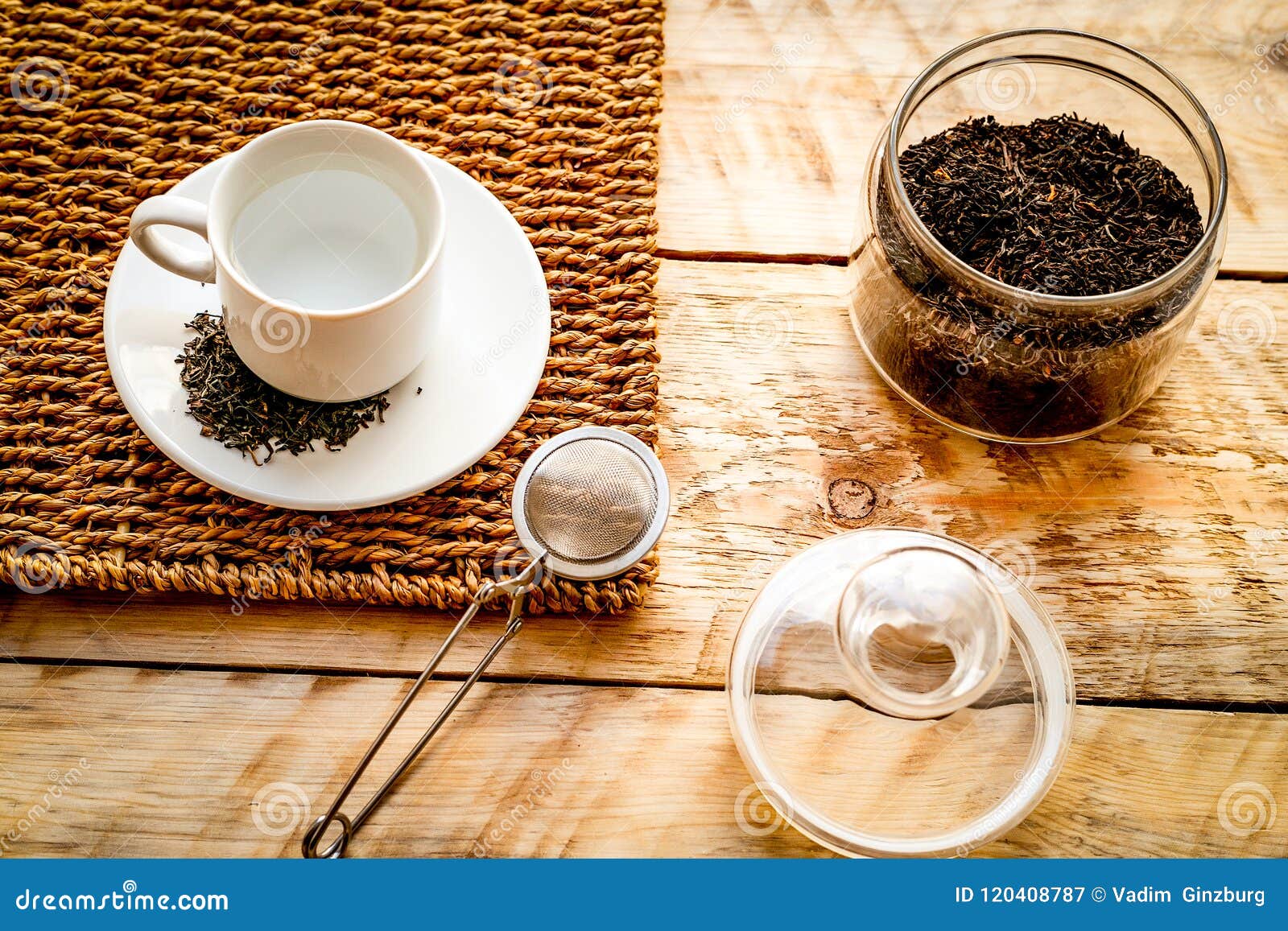 Tea Set on the Wooden Background Top View Stock Image - Image of relief ...
