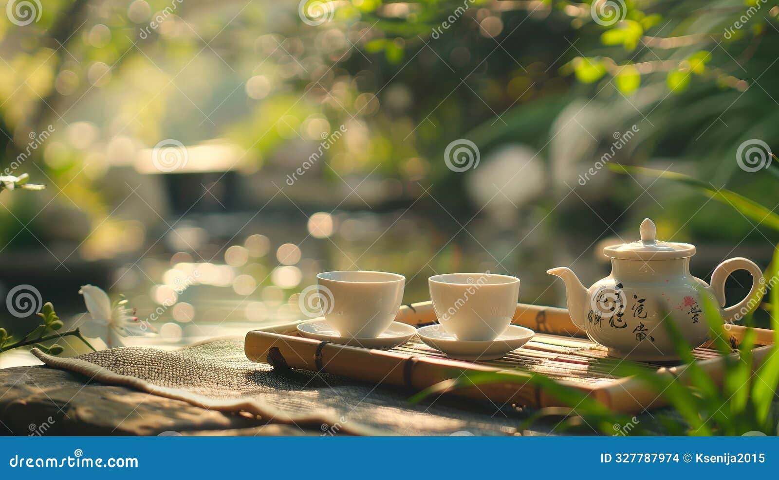 Tea Set in a Zen Garden: Embracing Tranquility Stock Photo - Image of ...