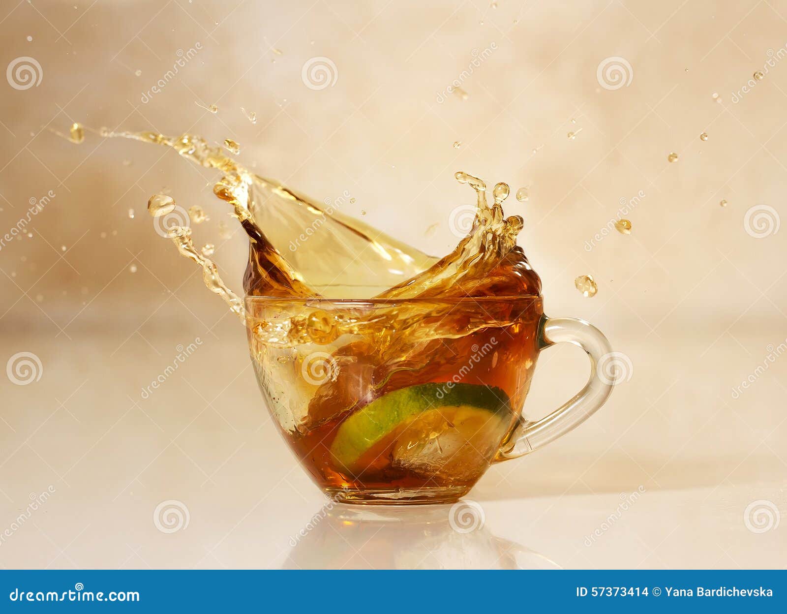 Tea Splash in Glass Cup.Hot Lemon Drink. Stock Photo - Image of cafe ...