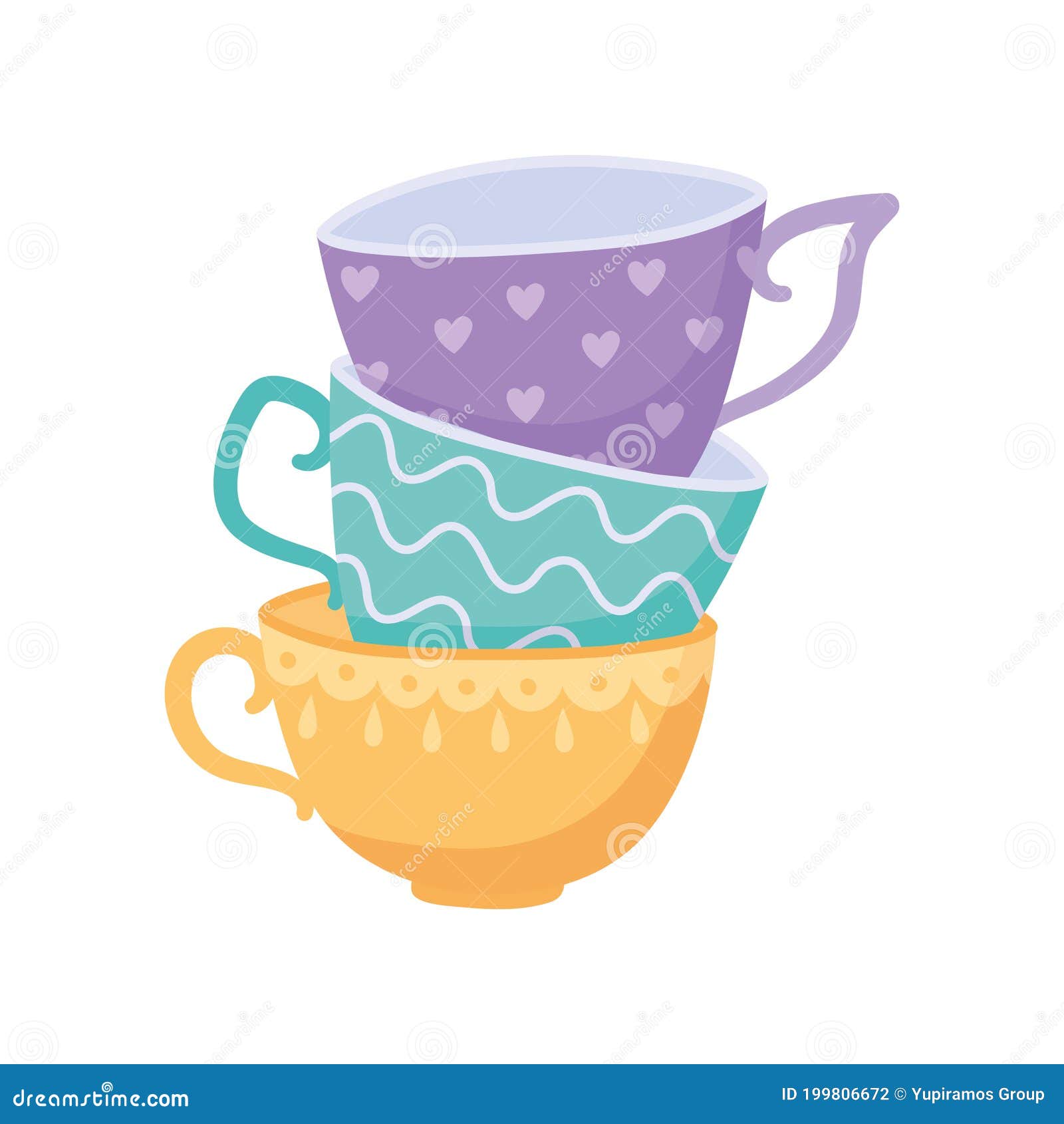 Tea, Stack of Teacups Different Design Isolated Design Stock Vector ...