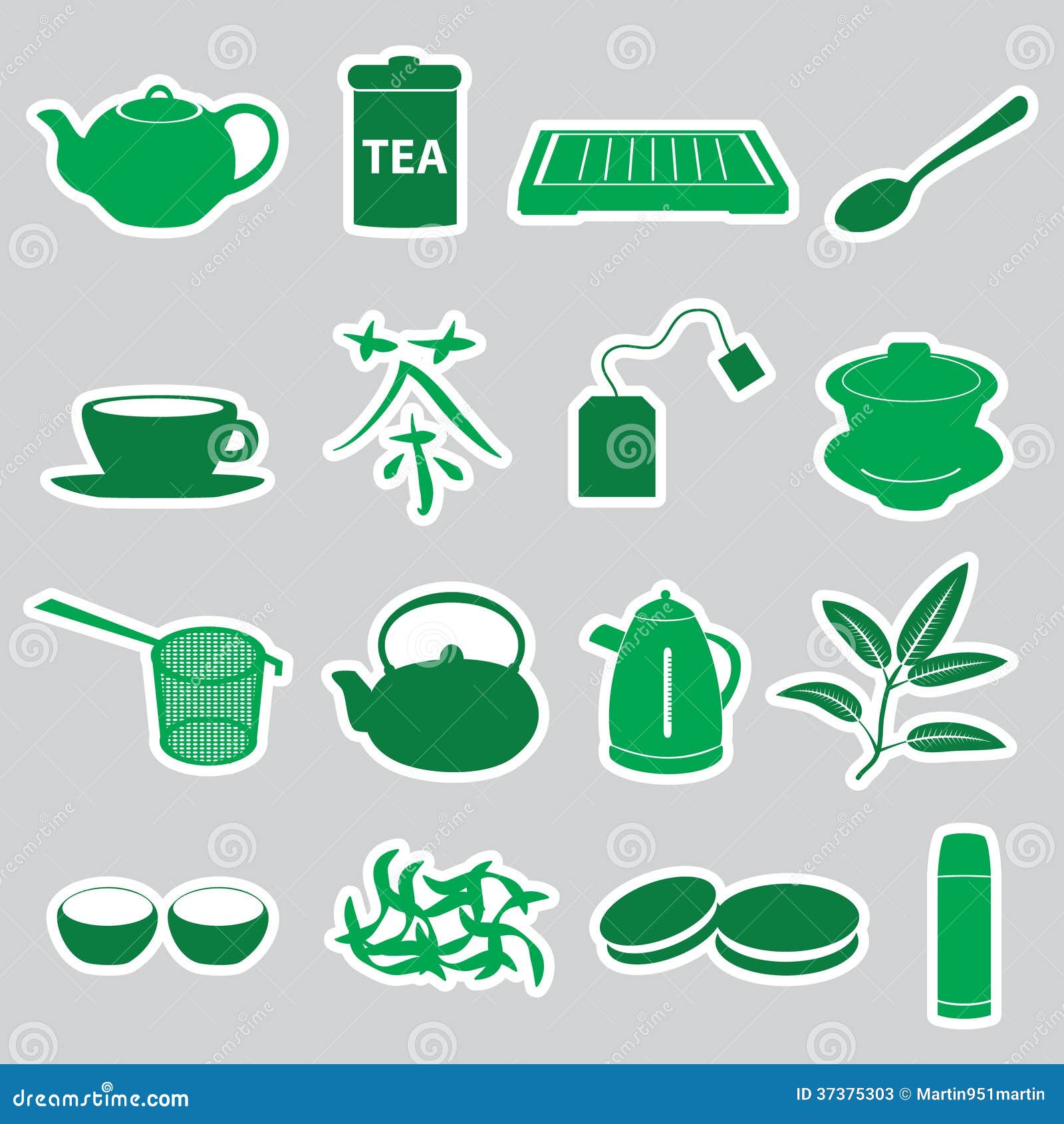 Tea stickers set stock vector. Illustration of green - 37375303