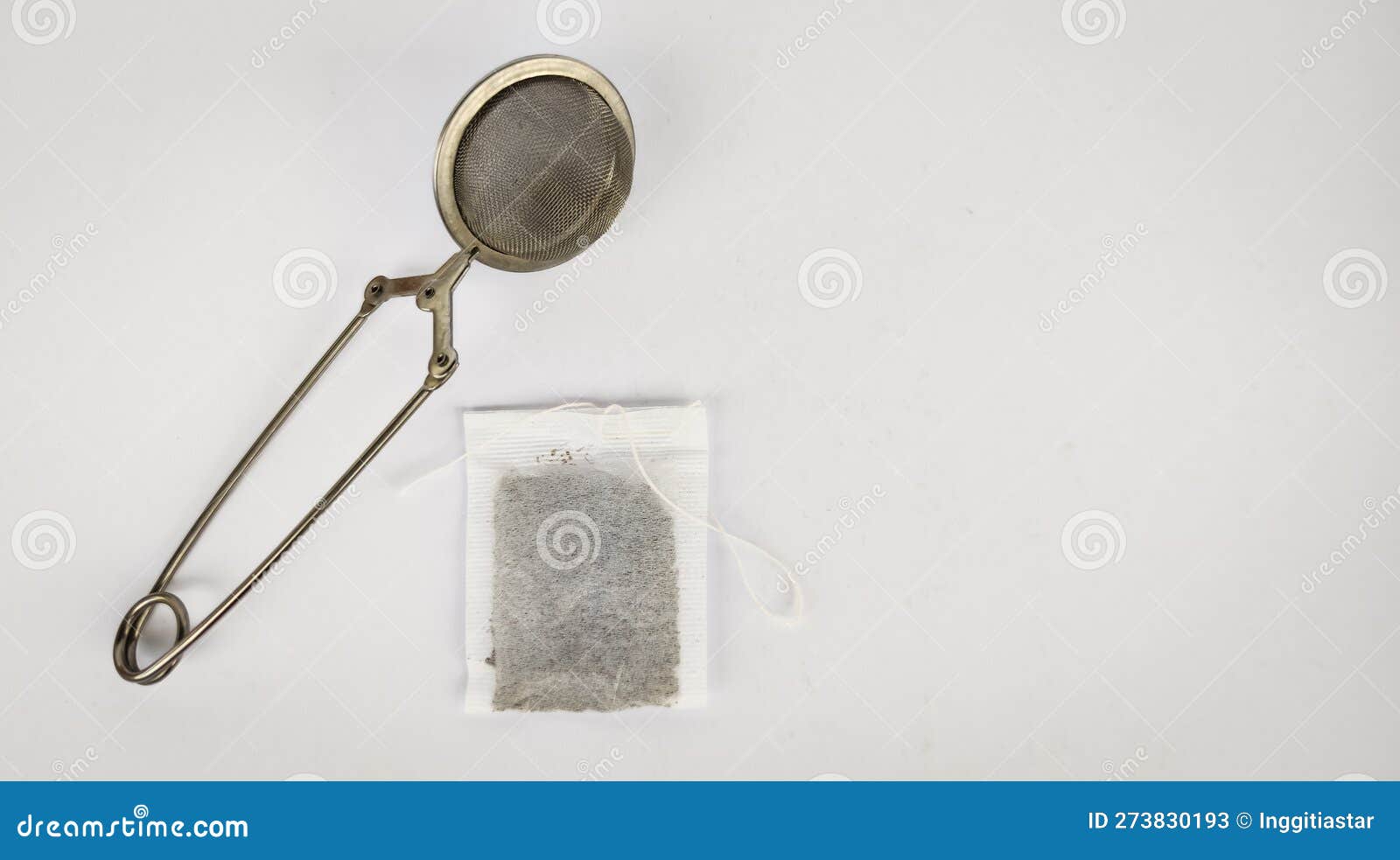 Tea Strainer and Tea Bag on White Background. Drinking Tea. Stock Image ...