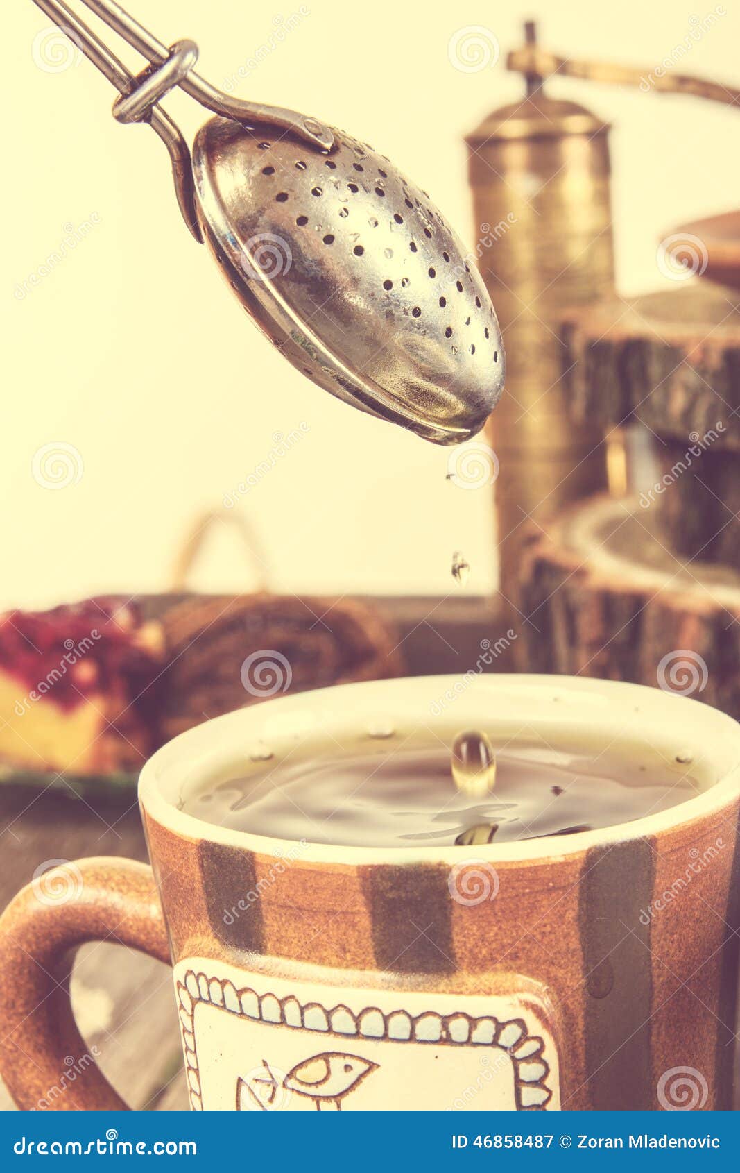Tea Straining in Retro Vintage Style Stock Image - Image of gray ...