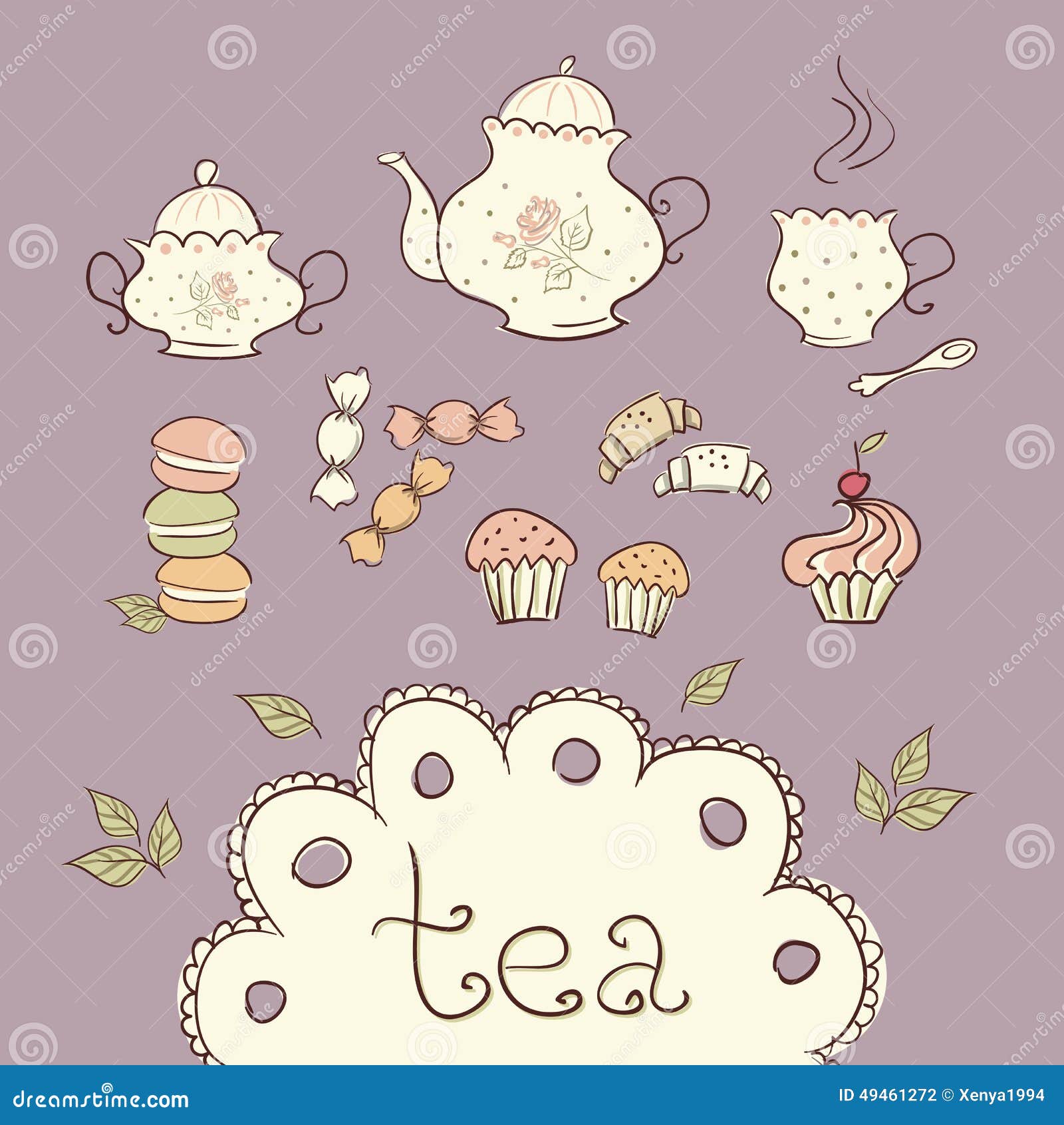 Tea and sweets stock vector. Illustration of table, delicious - 49461272