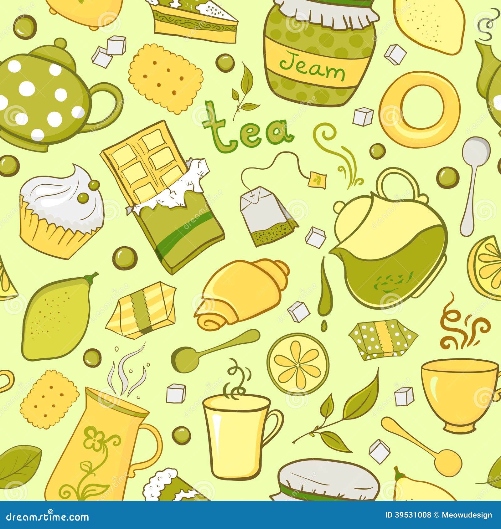 Tea and Sweets Seamless Pattern in Doodle Style Stock Vector ...