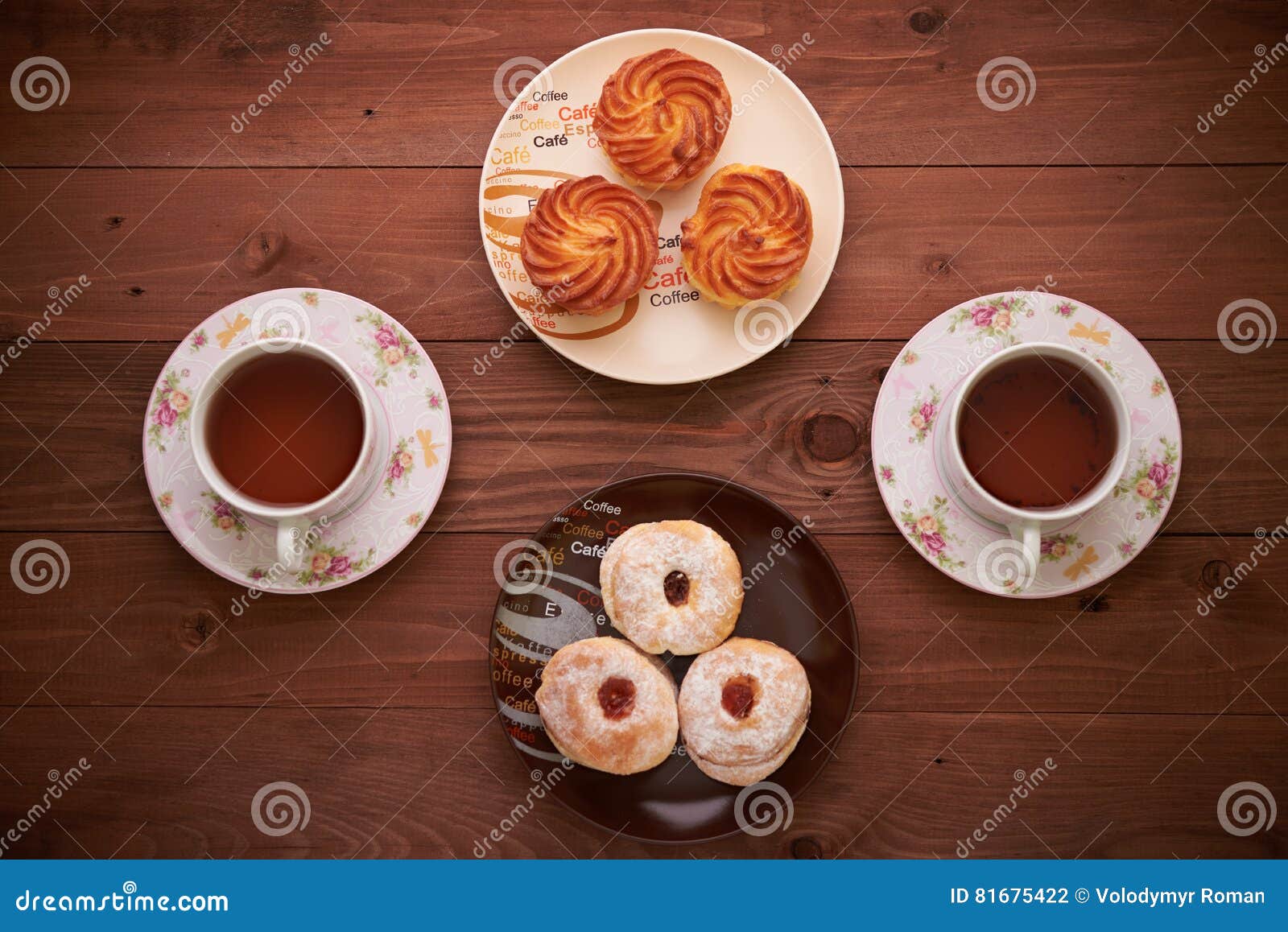 Tea and Sweets on a Wooden Table Stock Photo - Image of brown, tasty ...