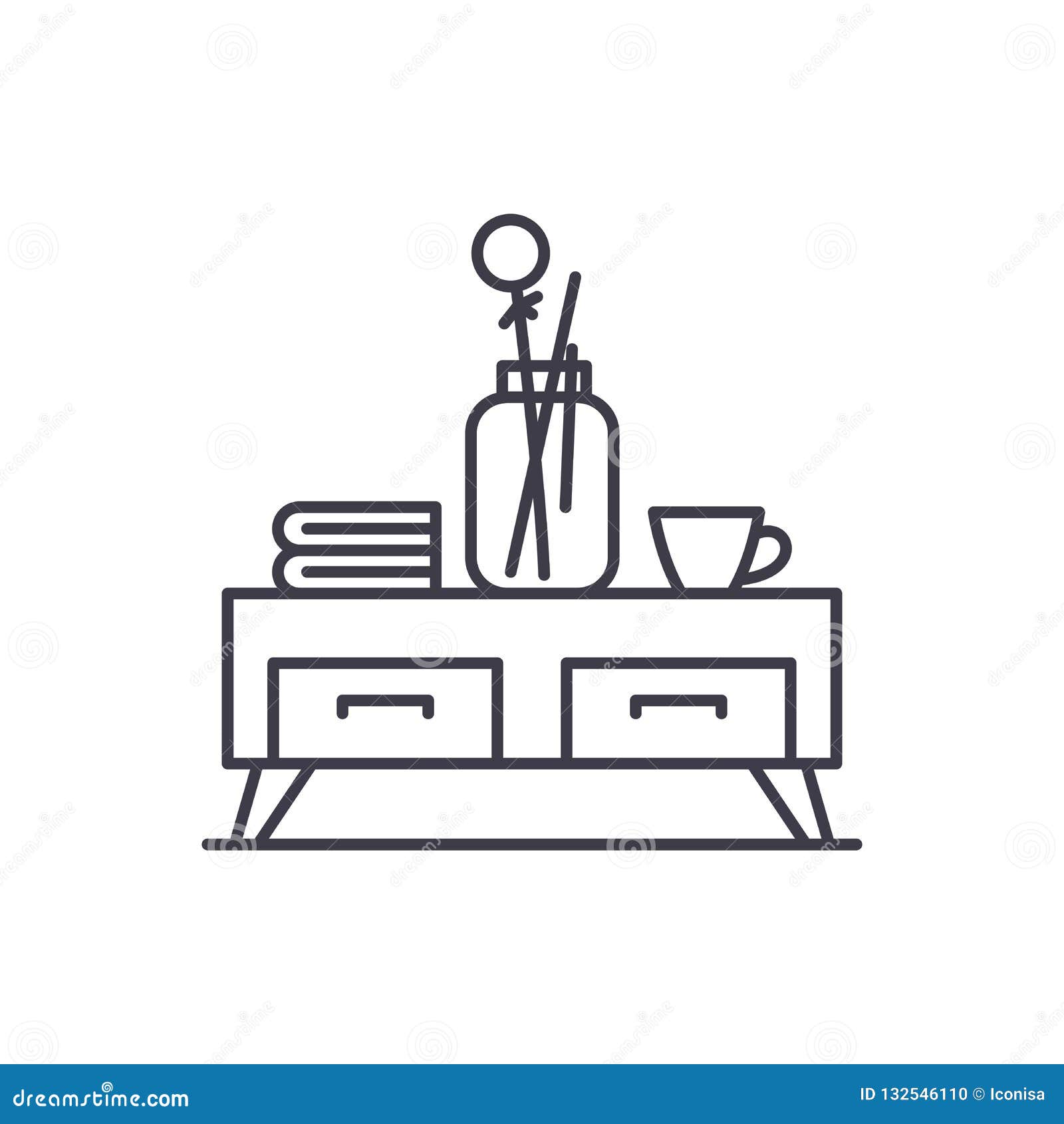 Tea Table Line Icon Concept. Tea Table Vector Linear Illustration ...