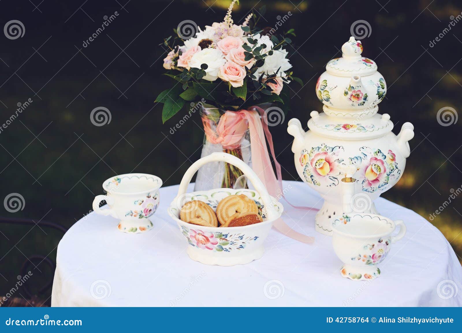 Tea Table for Two Placed Outdoors Stock Photo - Image of eating ...