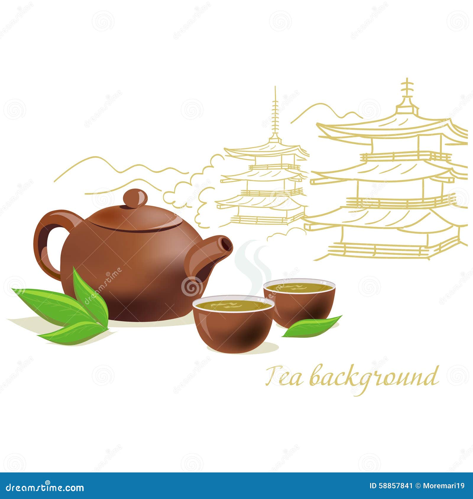 Tea, Teapot and Cups with Japanese Architecture Stock Vector ...