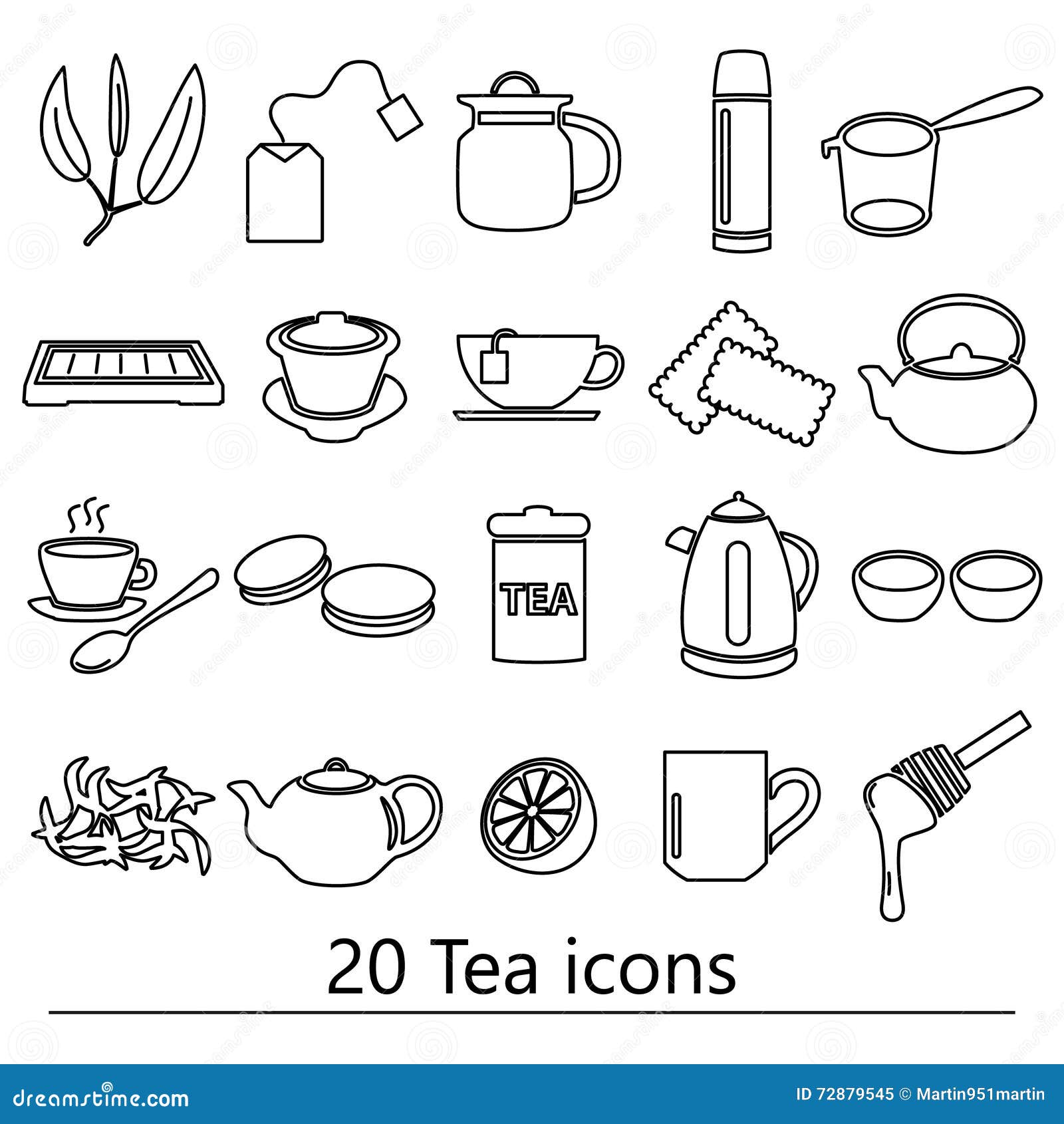 Tea Theme Black Simple Outline Icons Set Stock Vector - Illustration of ...