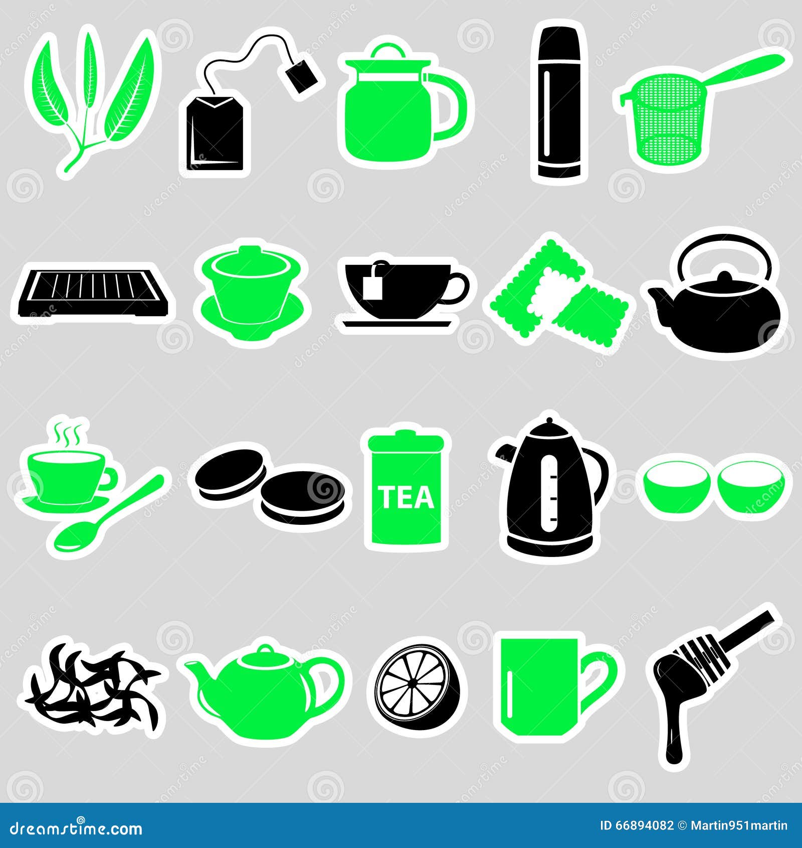 Tea Theme Simple Stickers Icons Set Stock Illustration - Illustration ...