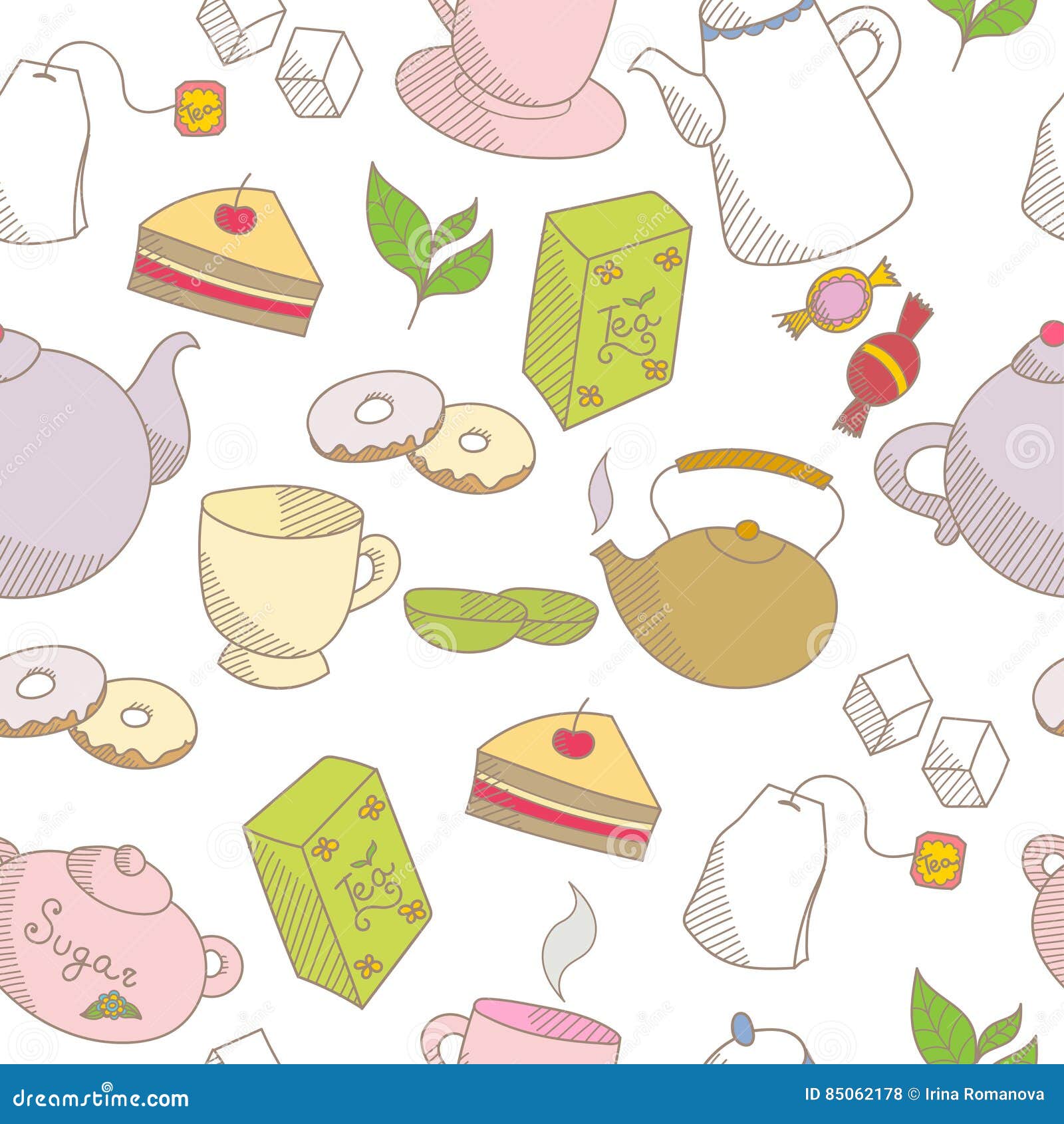 Tea Theme Sketched Seamless Pattern Stock Vector - Illustration of ...