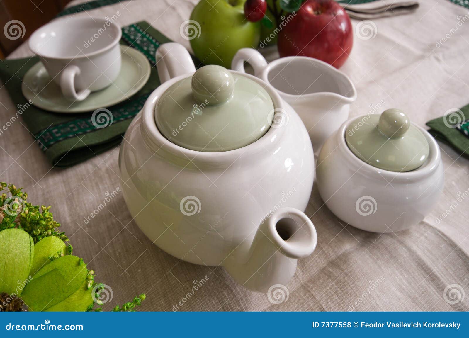 Tea-things. stock photo. Image of drinking, fruit, linen - 7377558