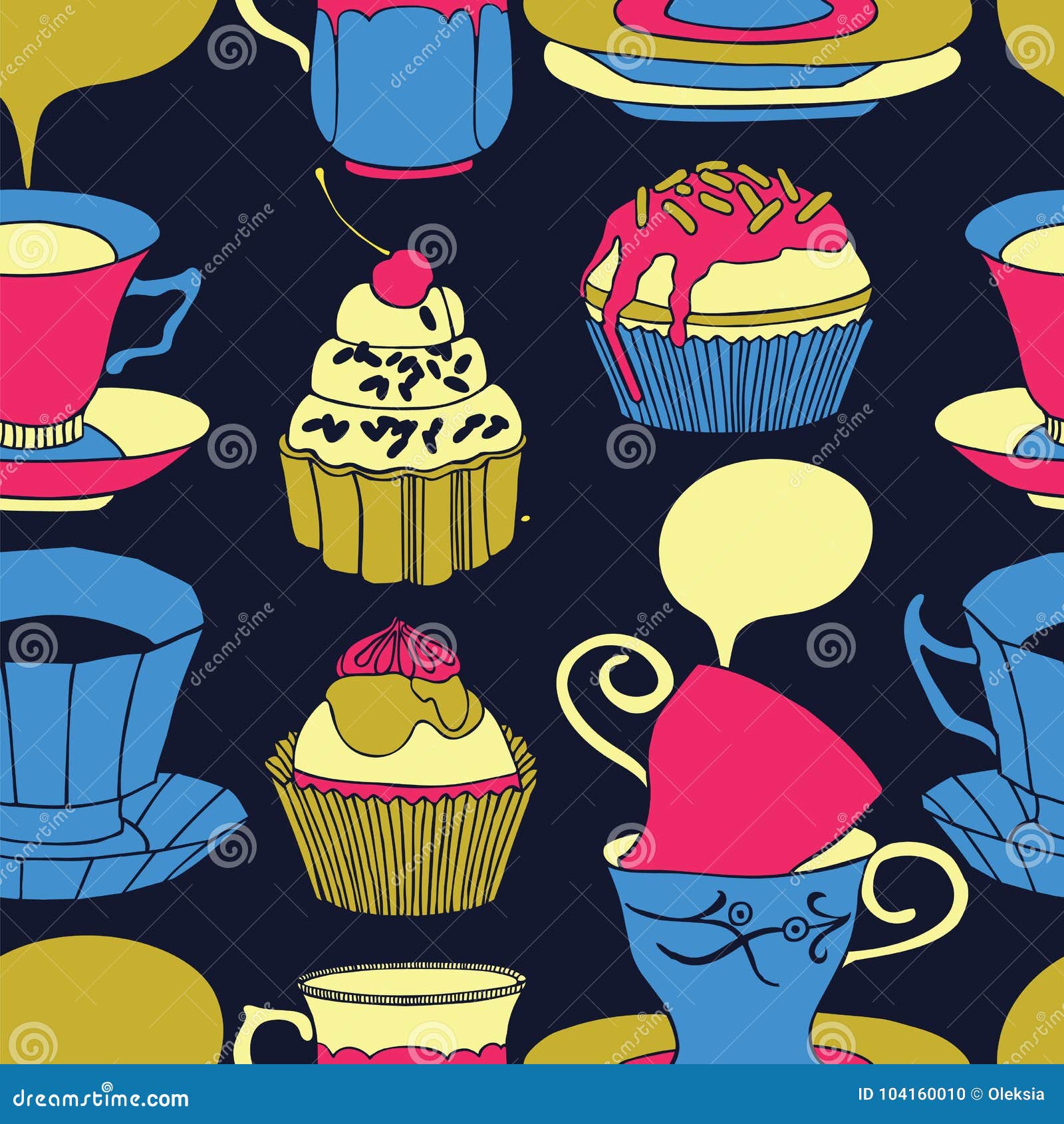 Tea Time Background. Cakes and Cups. Stock Illustration - Illustration ...