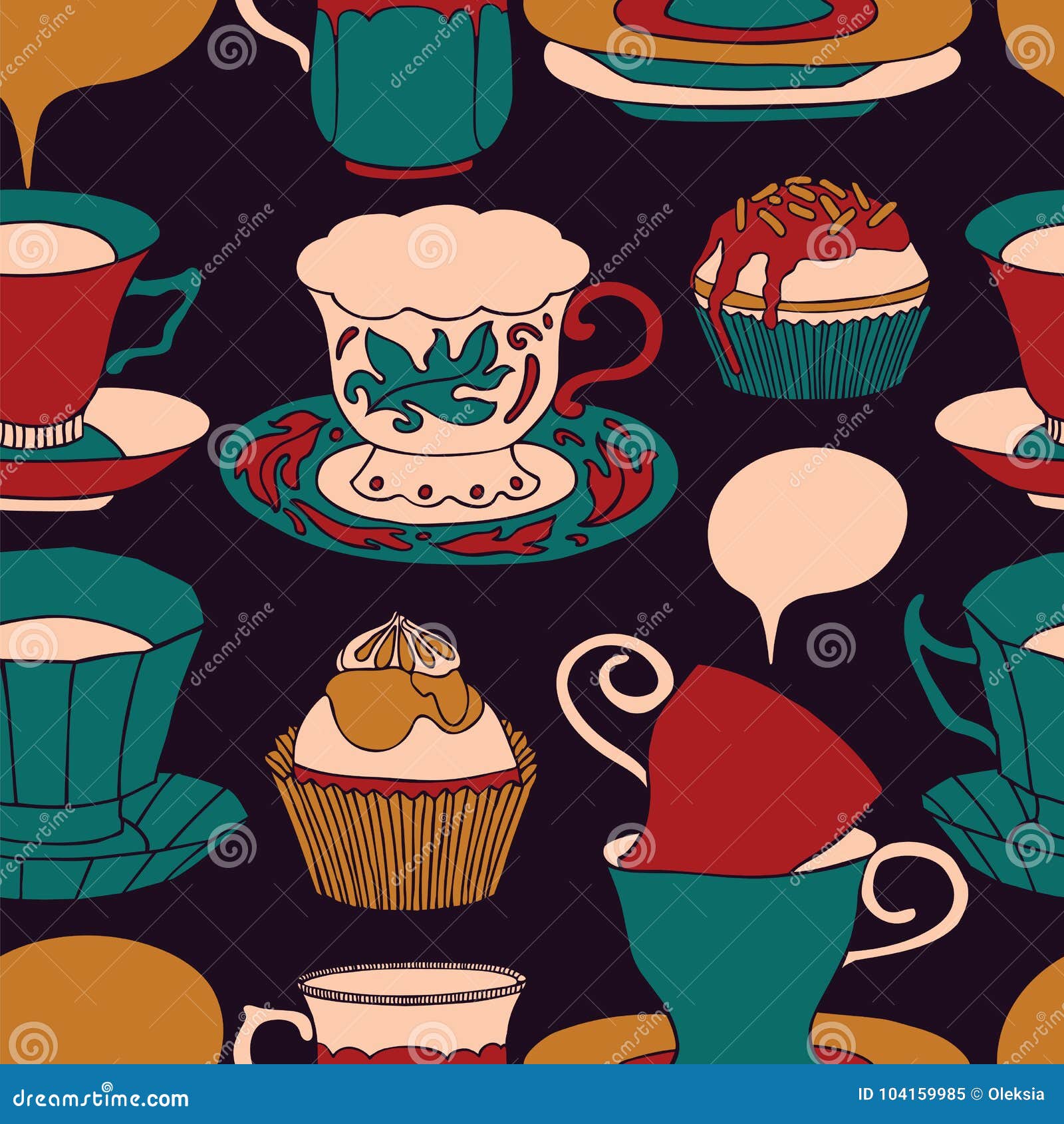 Tea Time Background. Cakes and Tea. Stock Illustration - Illustration ...