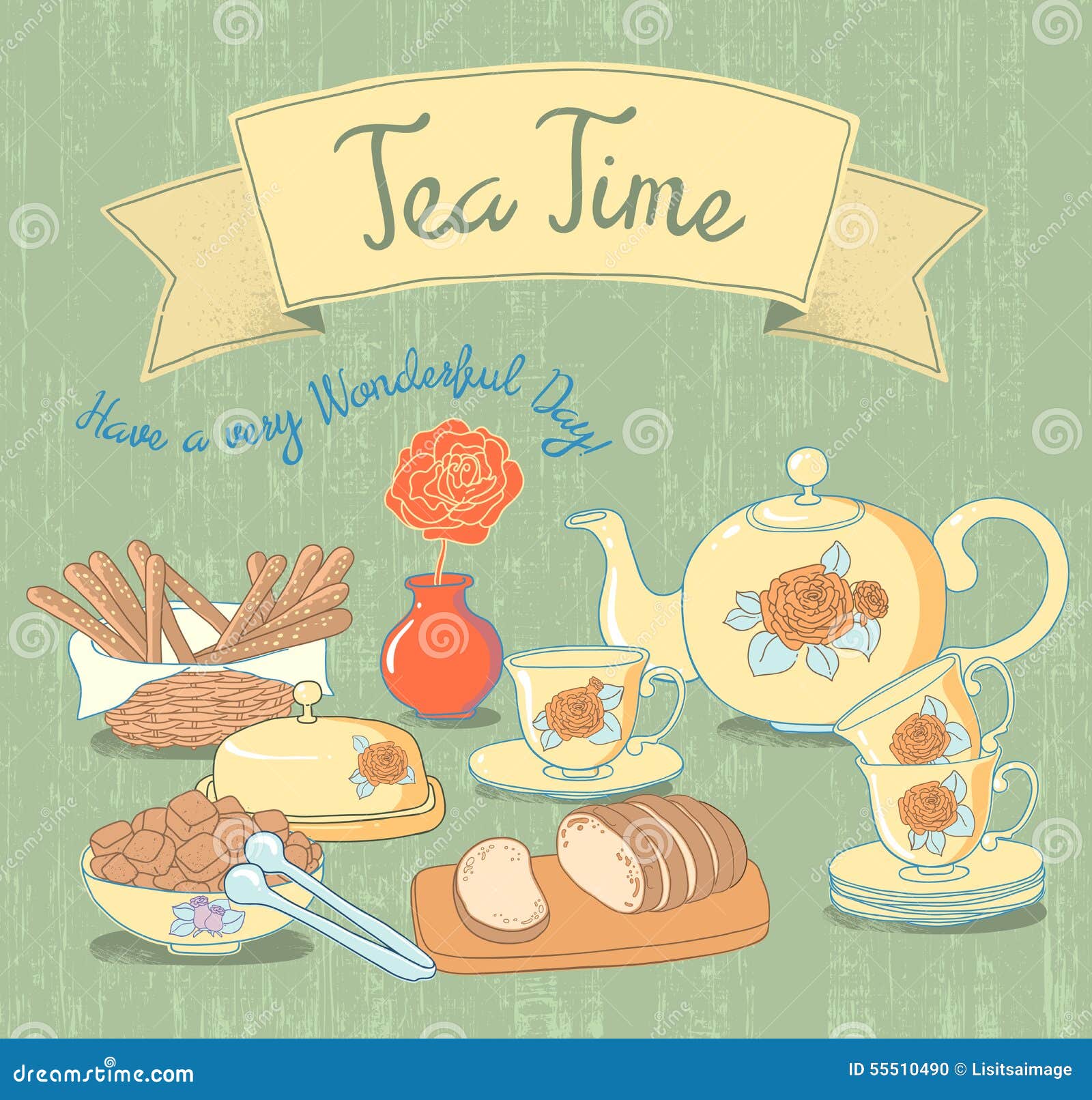 Tea Time. Beauty Vintage Background. Vector. Stock Illustration ...