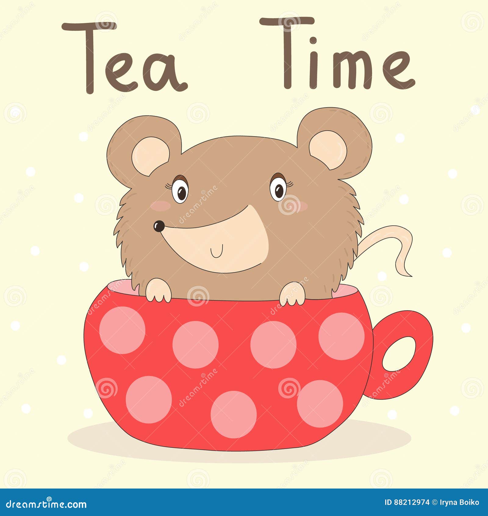 Tea Time Card. Hand Drawn Cup and Mouse Vector Illustration Stock ...