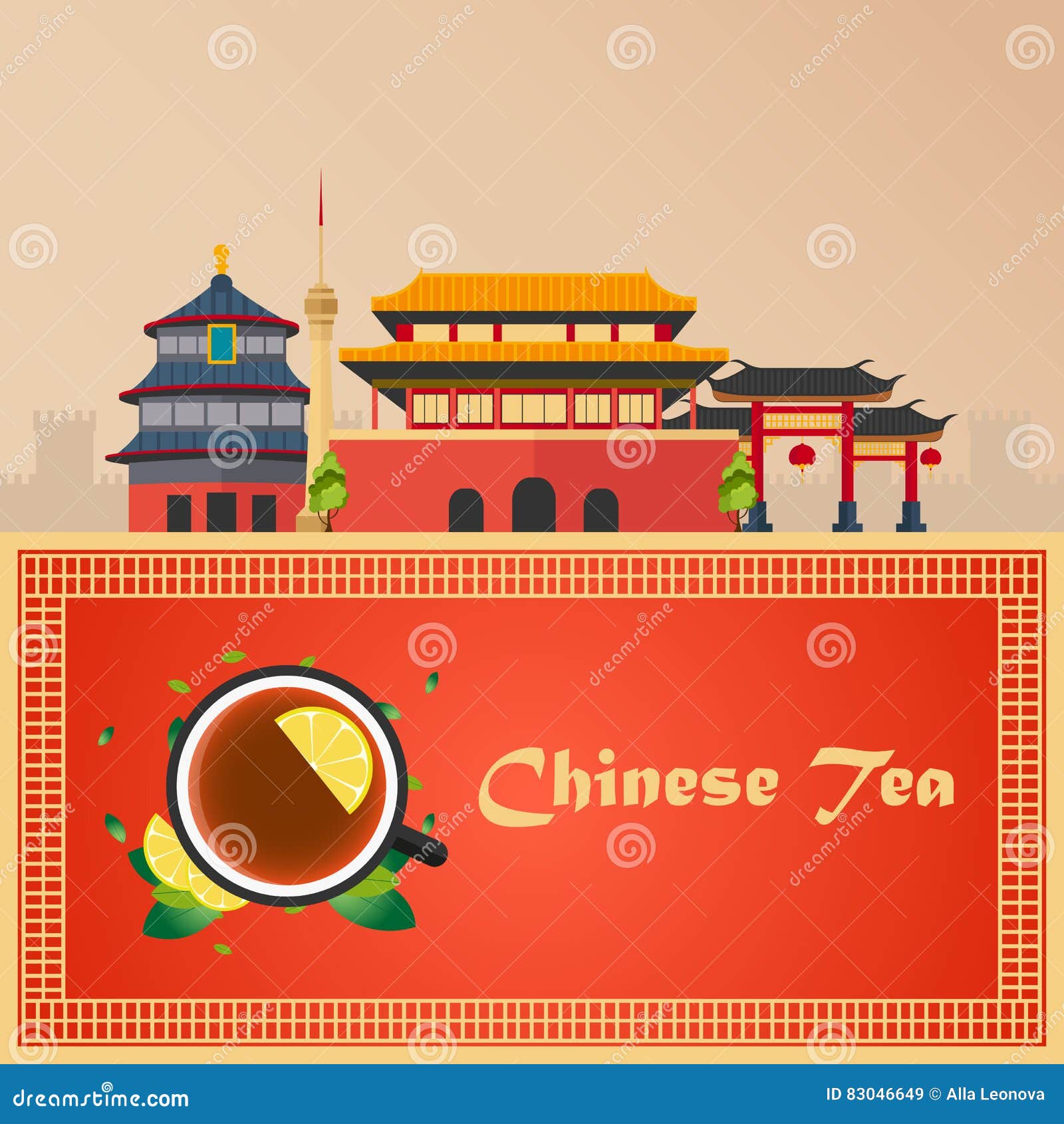 Tea Time. Cup of Tea with Lemon. Chinese Tea. Vector Illustration ...