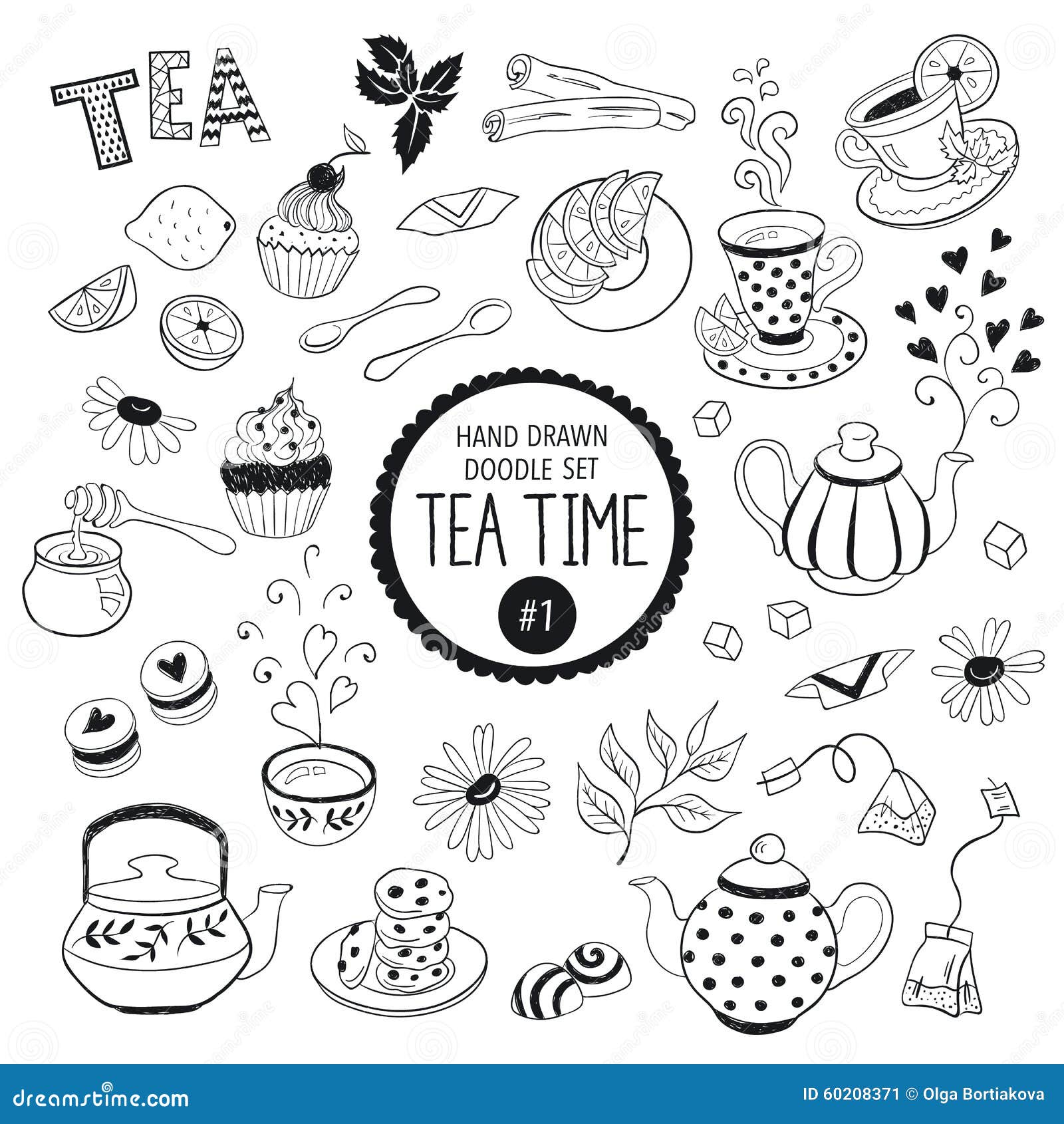 Tea Time- Doodle Elements Set Stock Vector - Illustration of cake ...