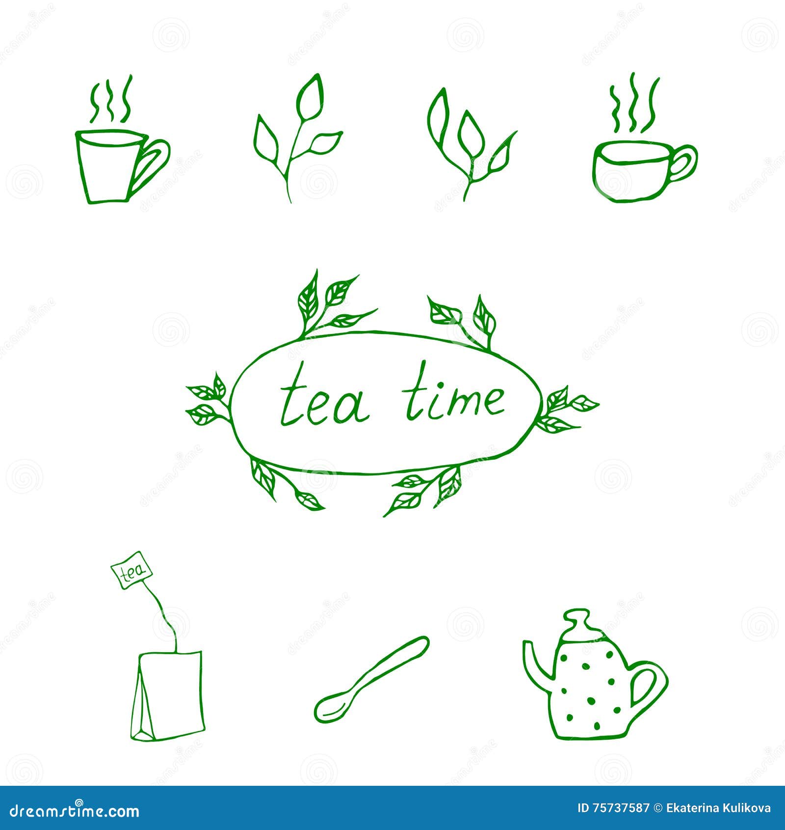 Tea time doodle stock vector. Illustration of floral - 75737587