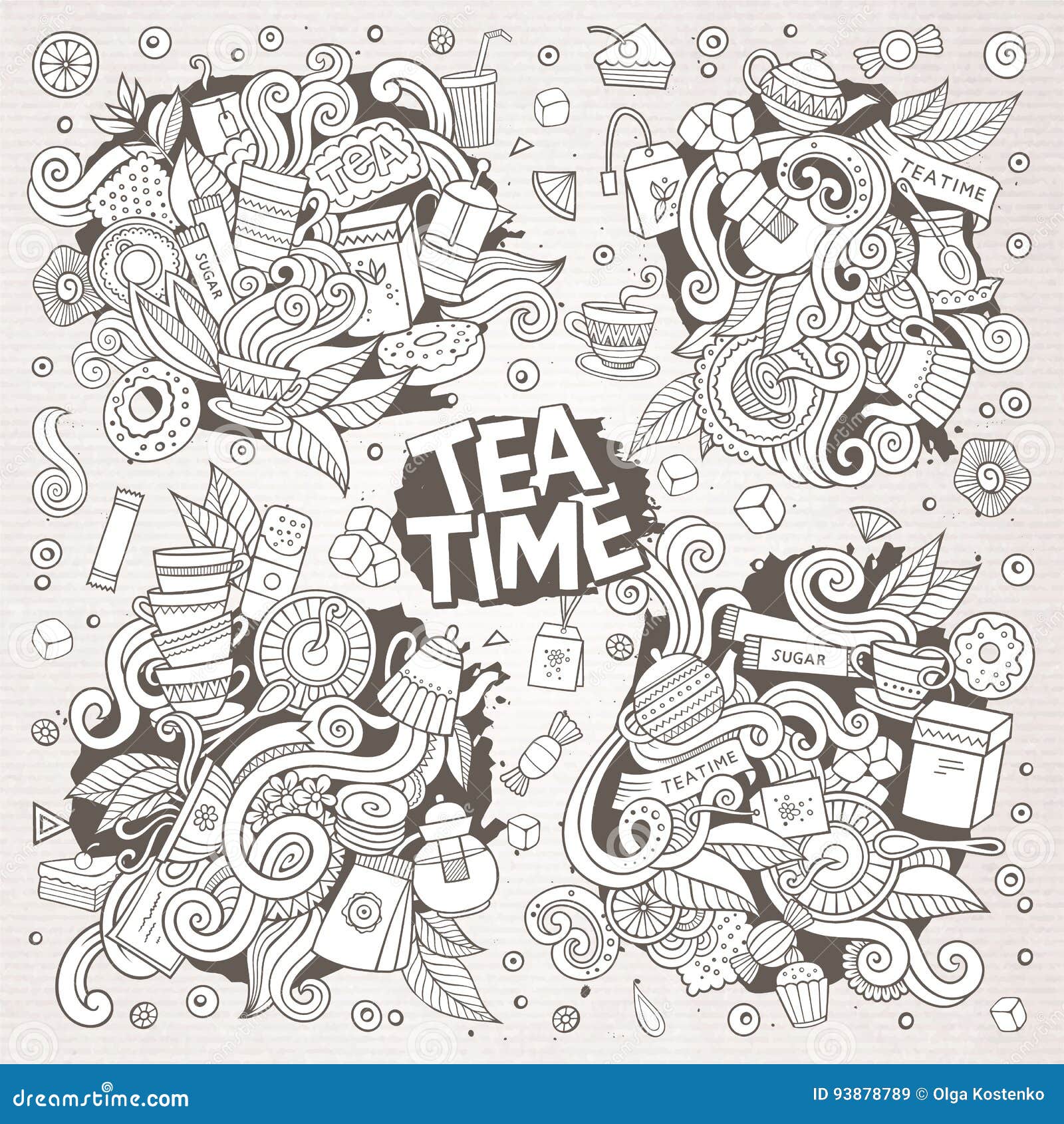 Tea Time Doodles Hand Drawn Sketchy Vector Doodle Designs Stock Vector ...