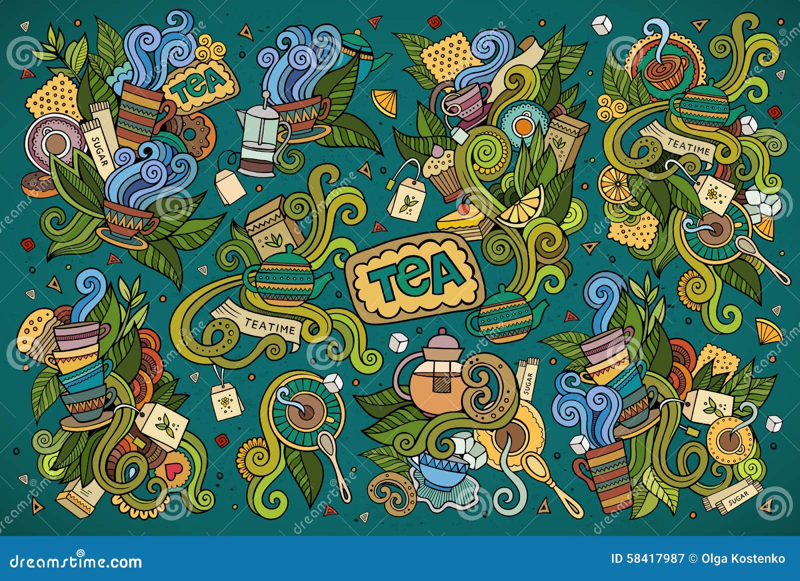 Tea Time Doodles Hand Drawn Sketchy Vector Symbols Stock Vector ...