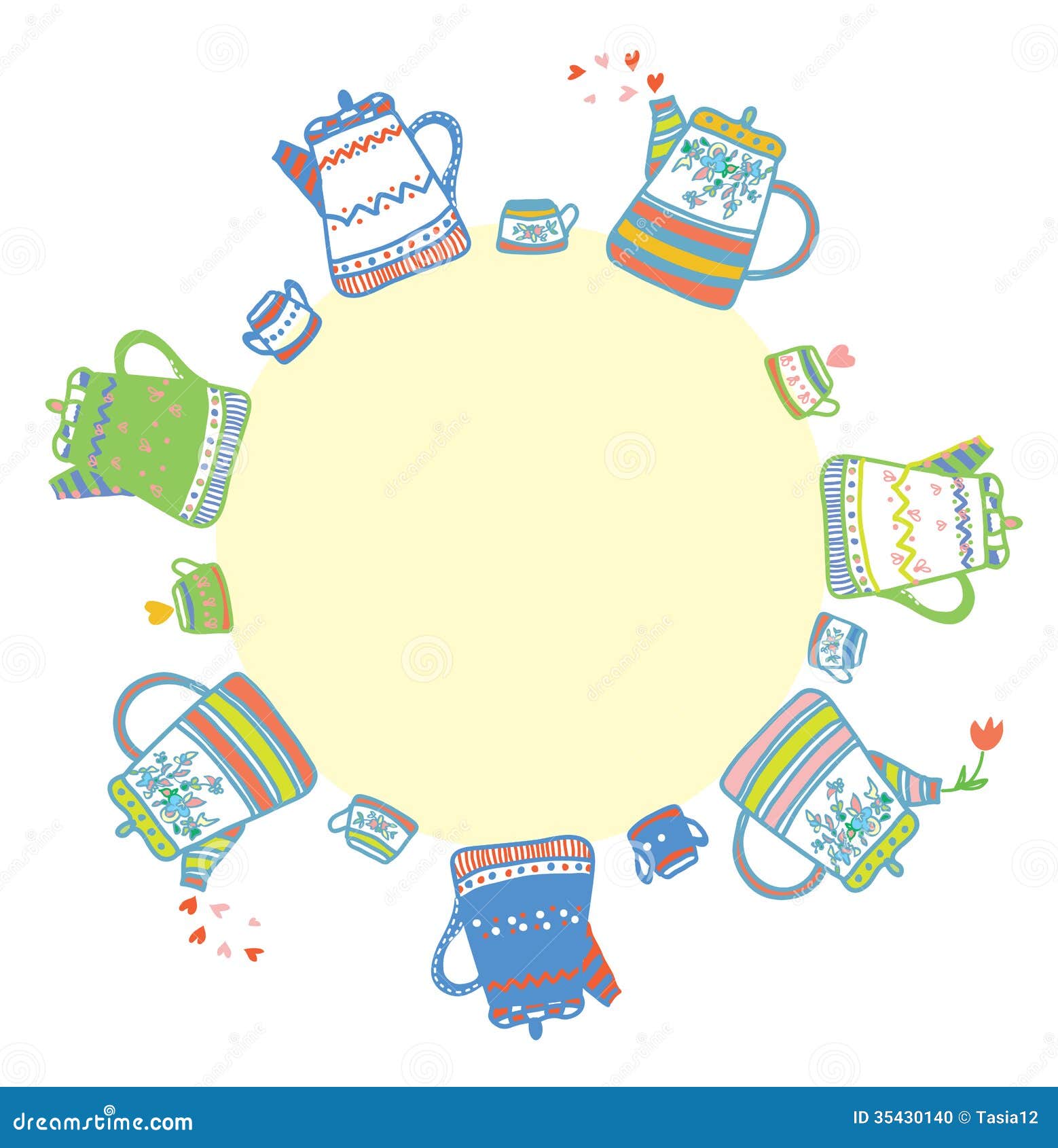 Tea Time Frames with Cups and Pots Stock Illustration - Illustration of ...