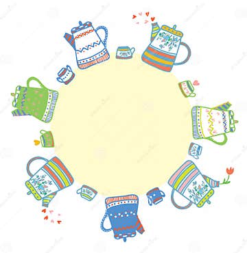 Tea Time Frames with Cups and Pots Stock Illustration - Illustration of ...