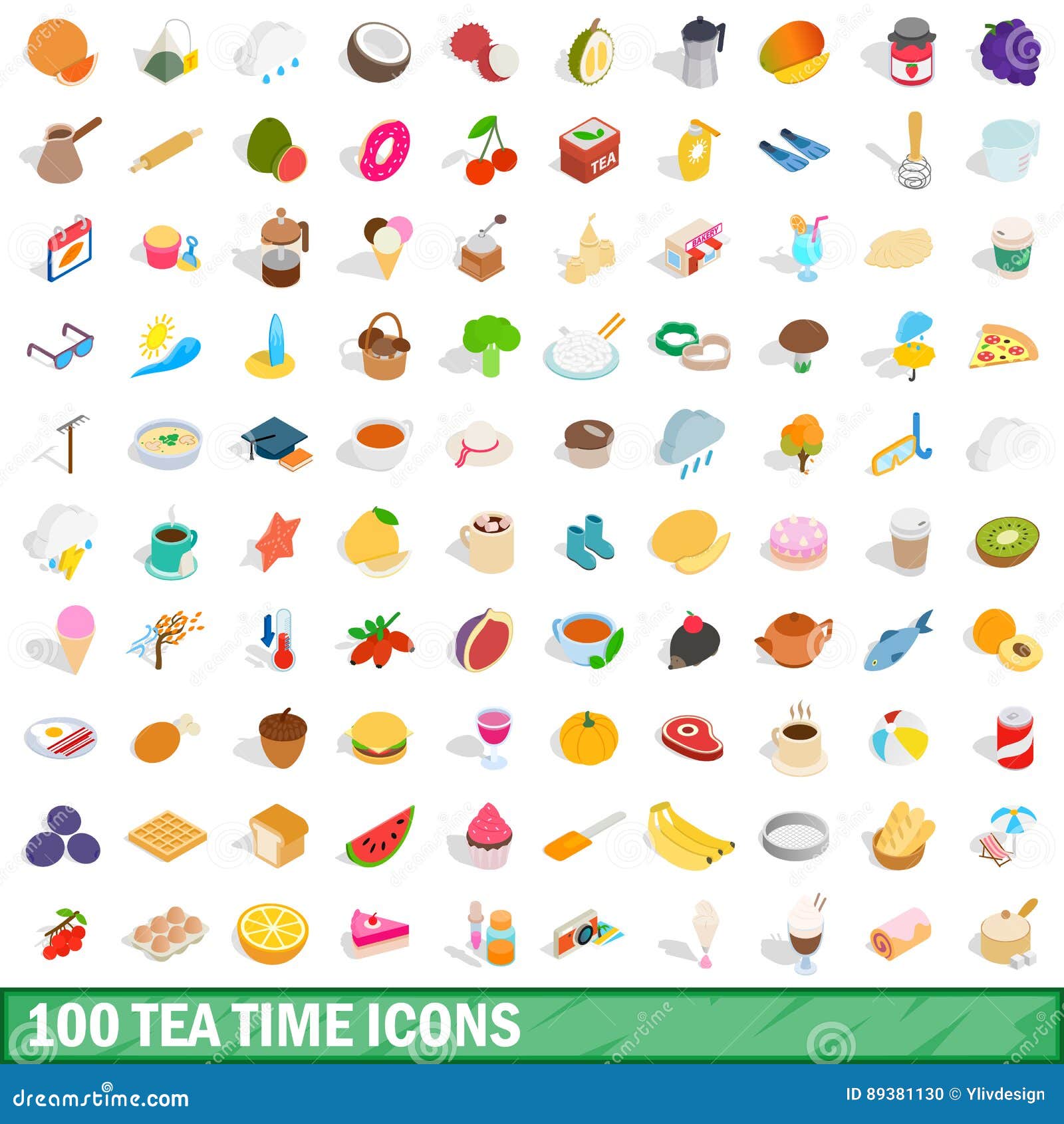100 Tea Time Icons Set, Isometric 3d Style Stock Vector - Illustration ...