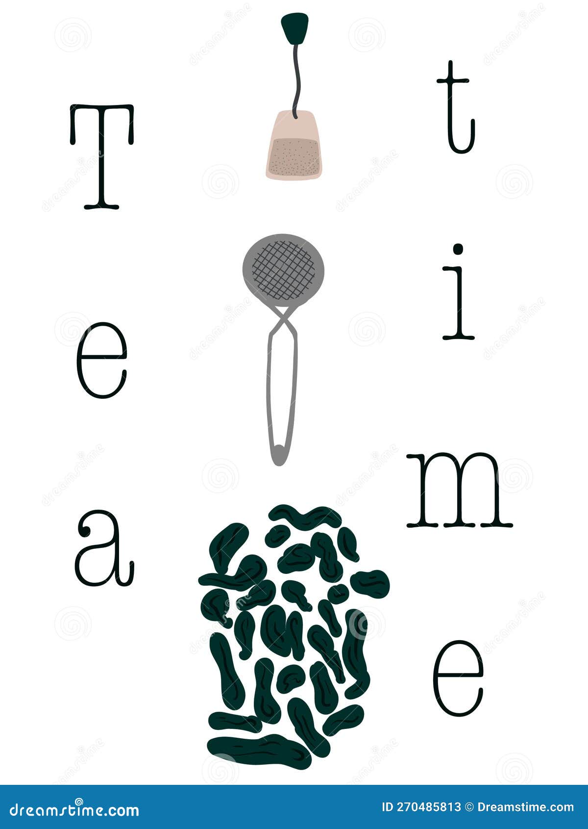 Tea Time Illustration Teabag Tea Leaves Poster Stock Vector ...