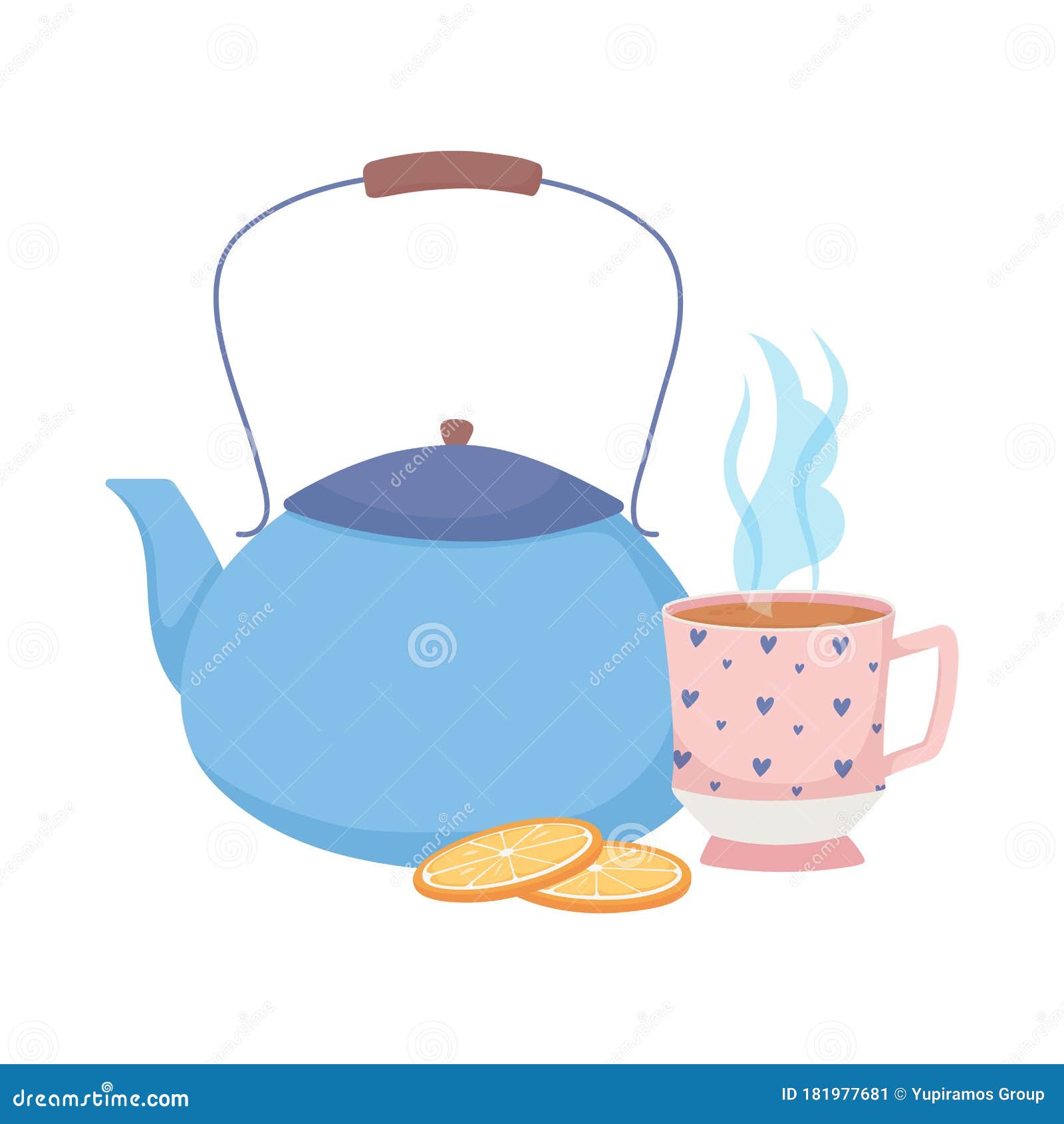 Tea Time, Kettle Cup and Half Lemon Beverage Design Stock Vector ...
