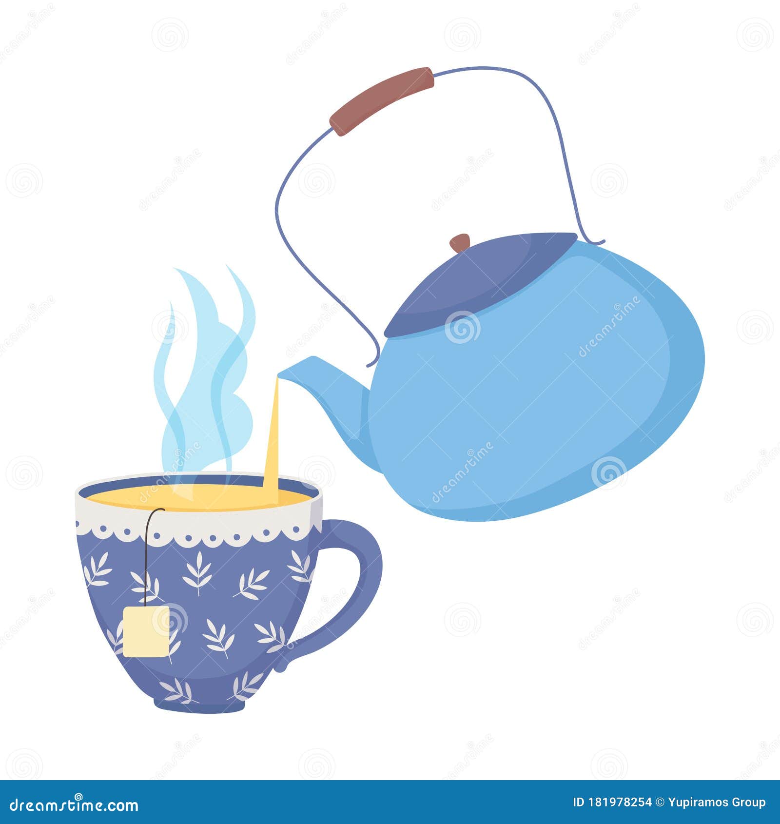 Tea Time, Kettle Pouring Tea in Cup Beverage Design Stock Vector ...