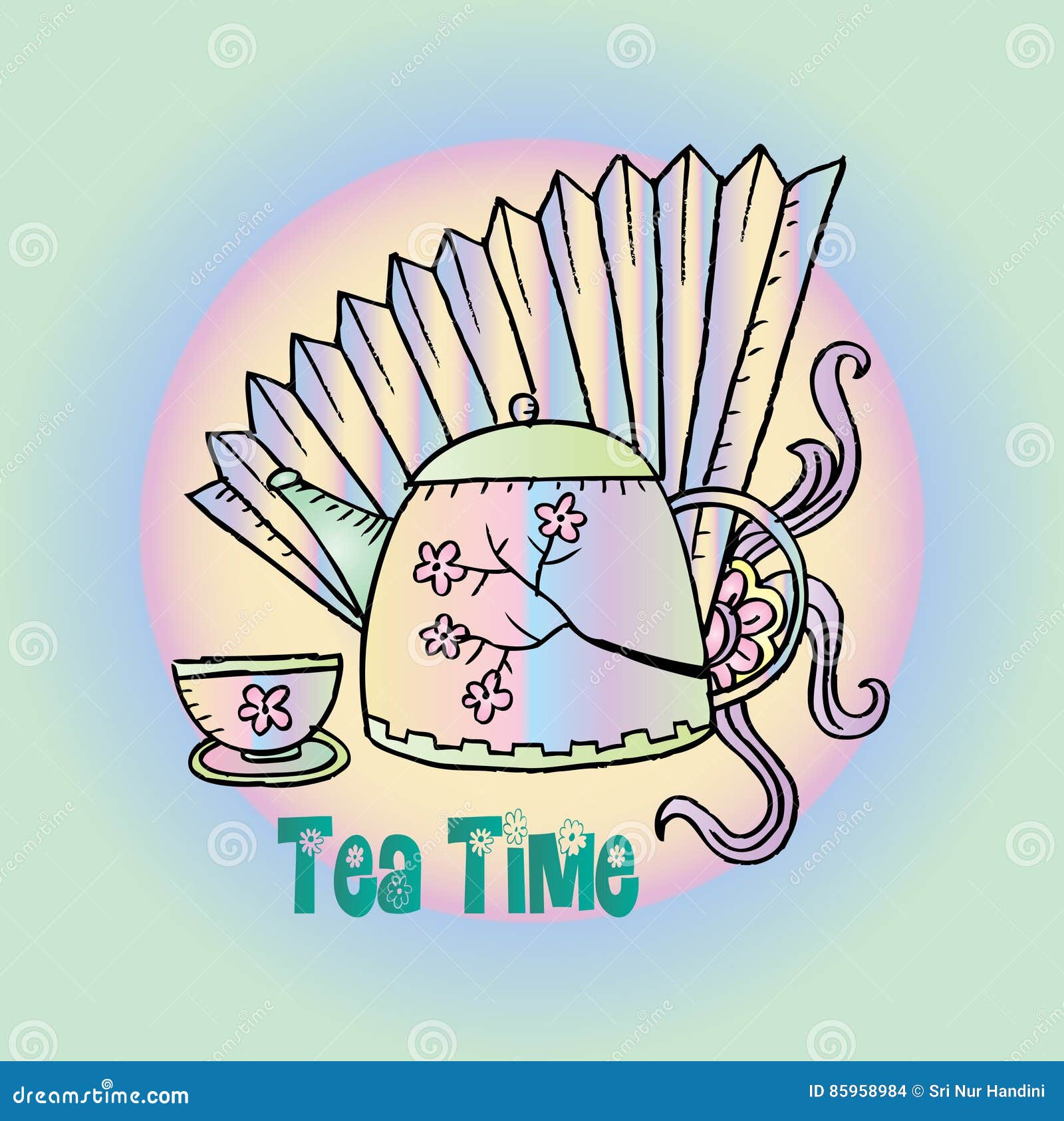 Tea Time Lettering with Teapot and Cup. Stock Illustration ...